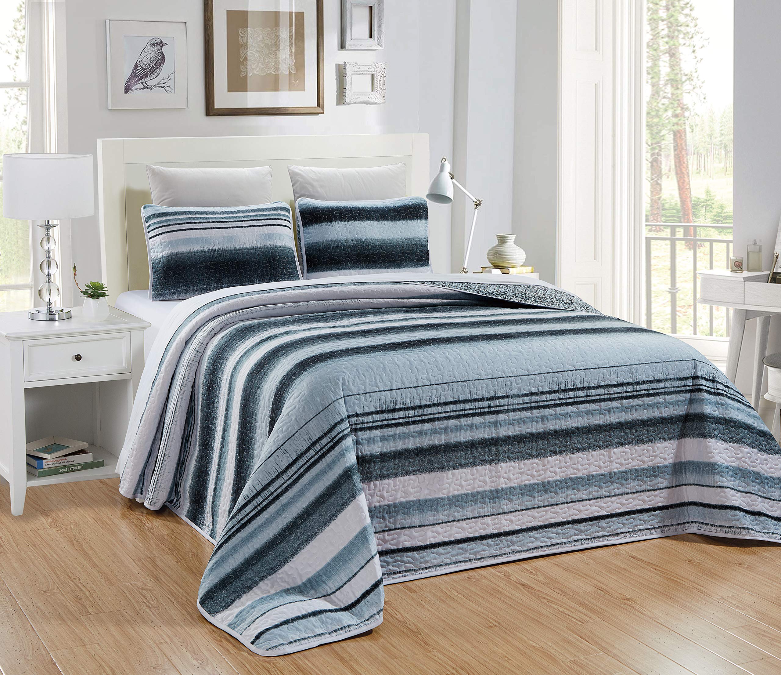 Amazon.com: GrandLinen - 3-Piece Fine Printed Oversize (115 X 93) Quilt ...
