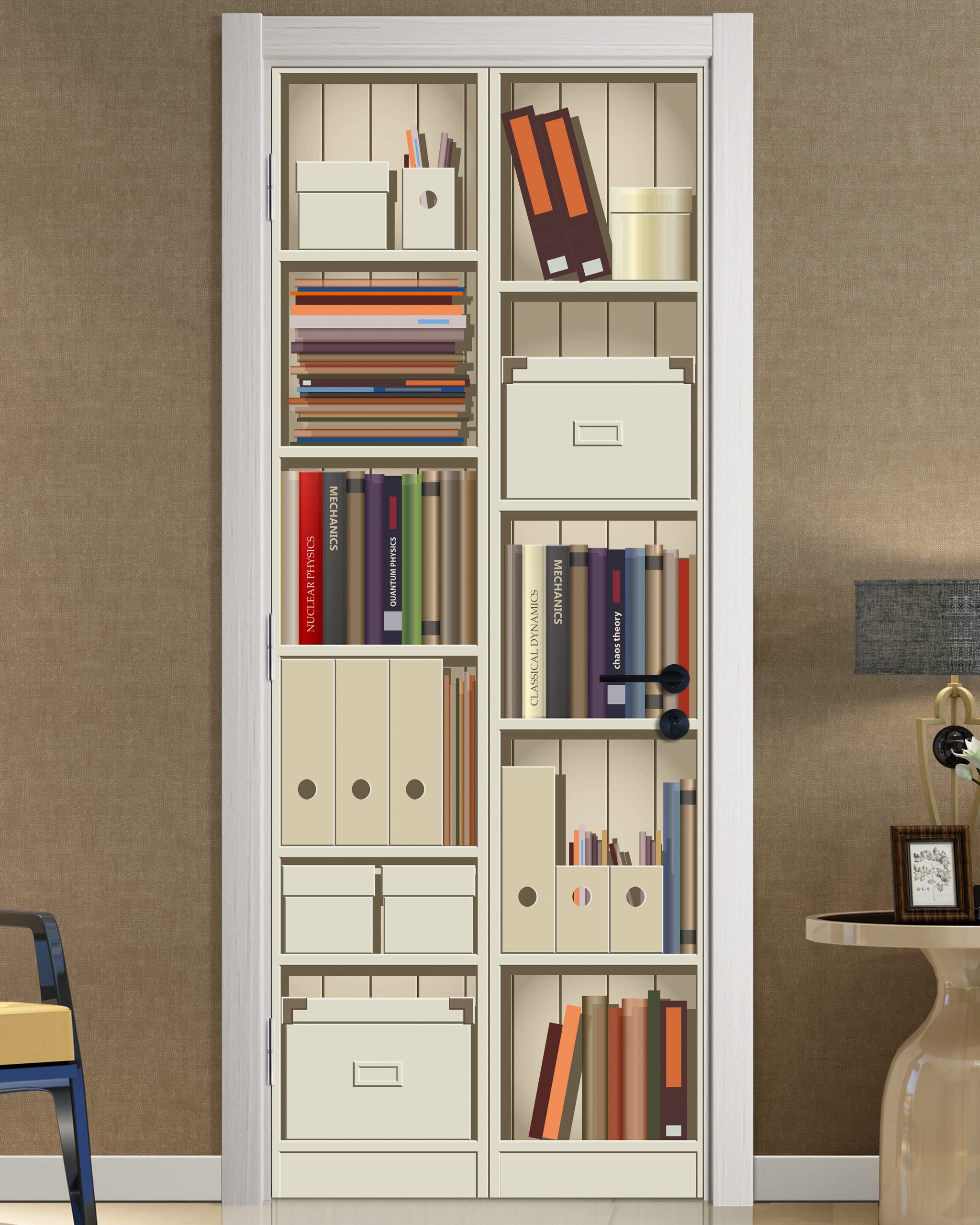 Amazon.com: FLFK Door Mural Sticker - White Bookcase,Peel and Stick ...