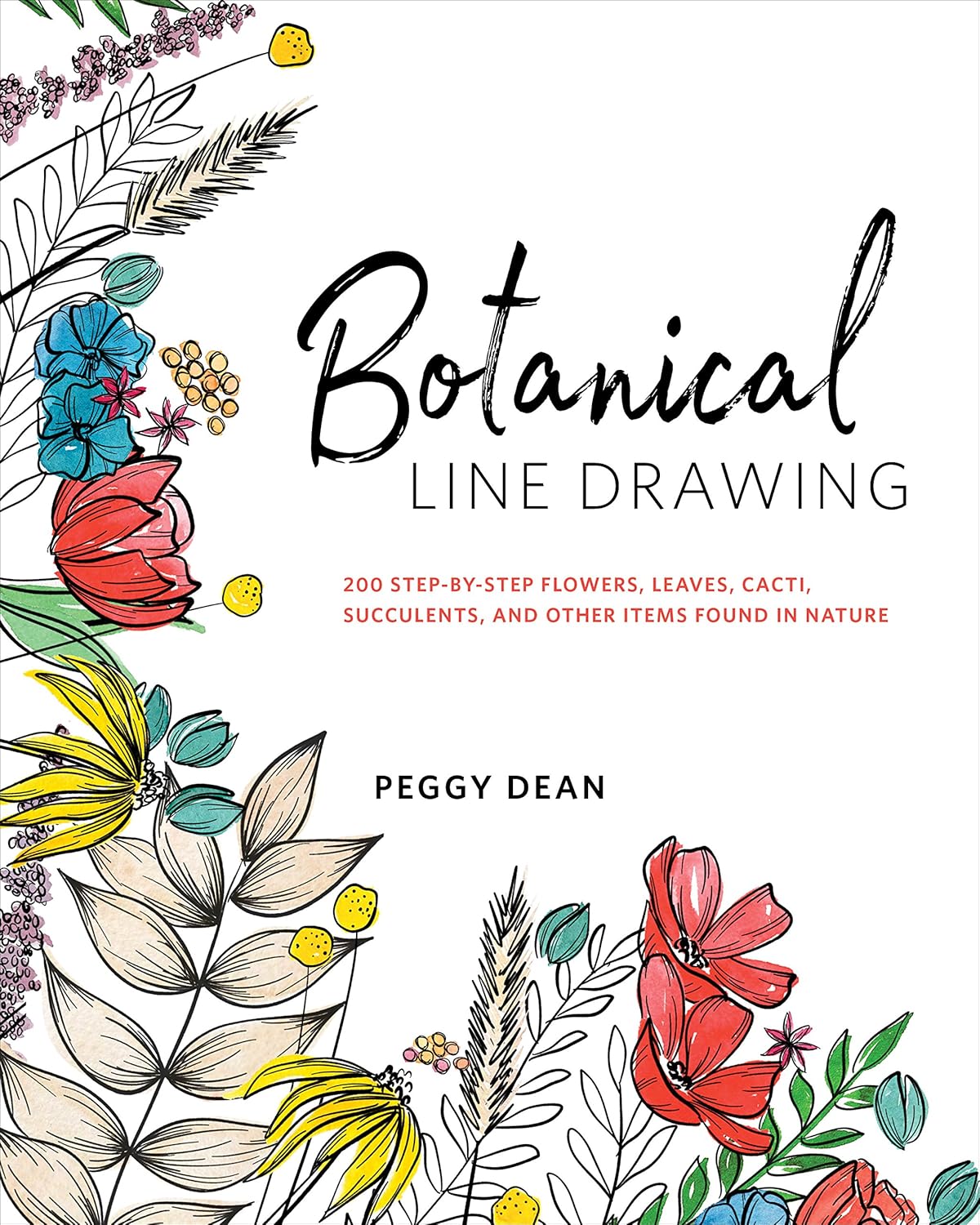 Botanical Line Drawing: 200 Step-by-Step Flowers, Leaves, Cacti ...