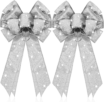 Amazon.com: Giegxin 2 Pcs Large Silver Lighted Christmas Bows with ...