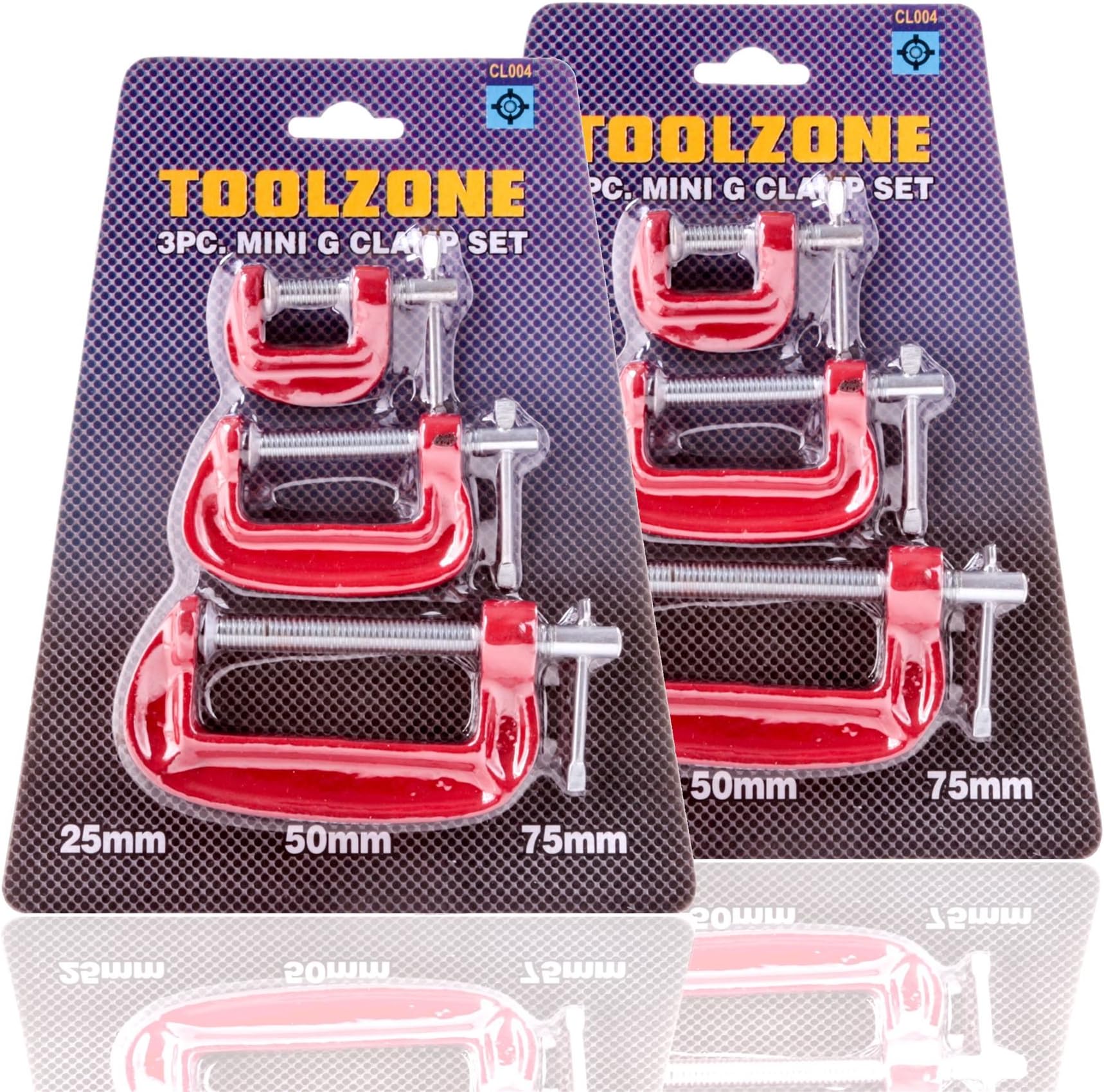 White Hinge 6 Piece Mini G Clamp Set - 25mm, 50mm & 75mm Clamps - Ideal ...