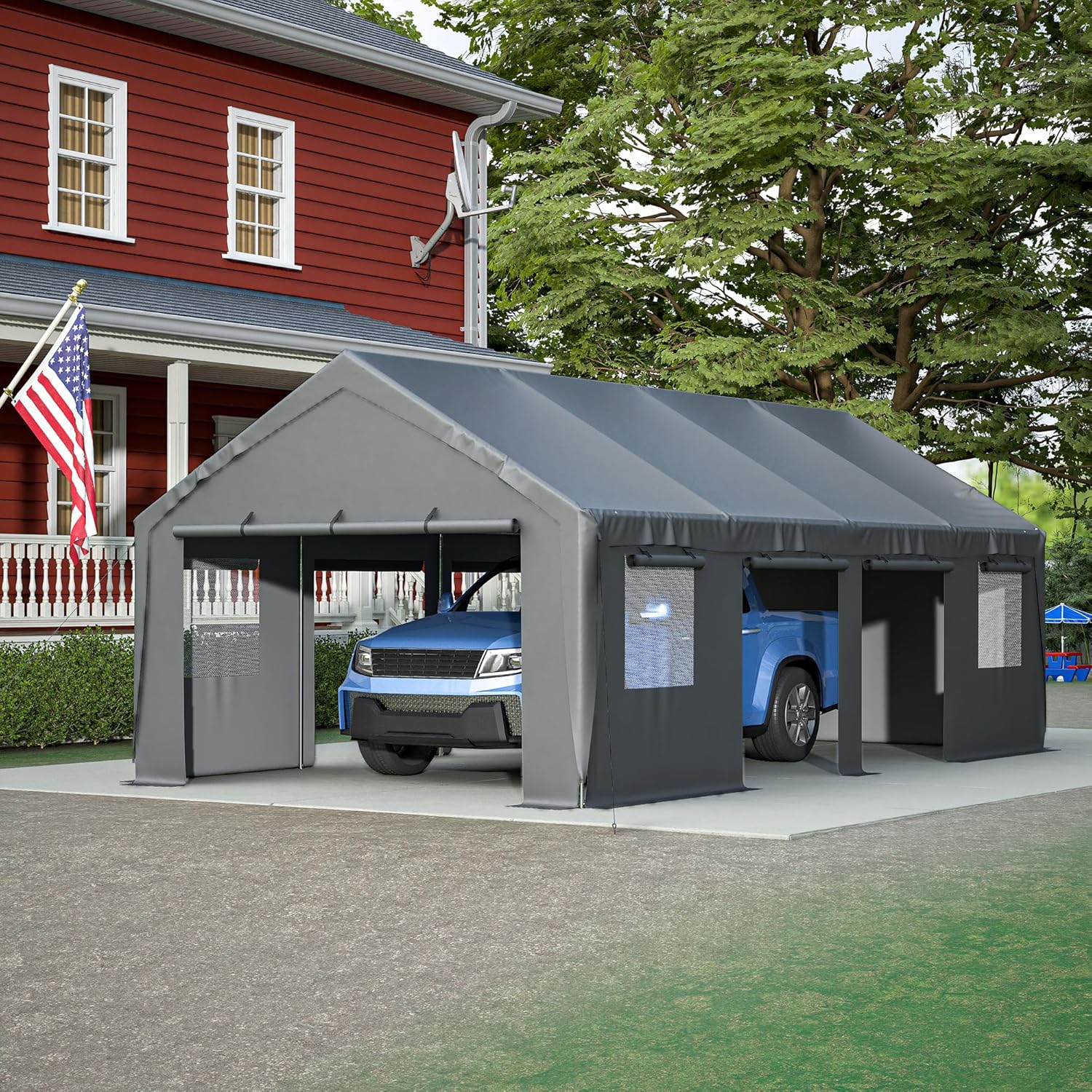 Amazon.com: Thanaddo Carport 13'x 25' Heavy Duty Car Port with Roll-up ...