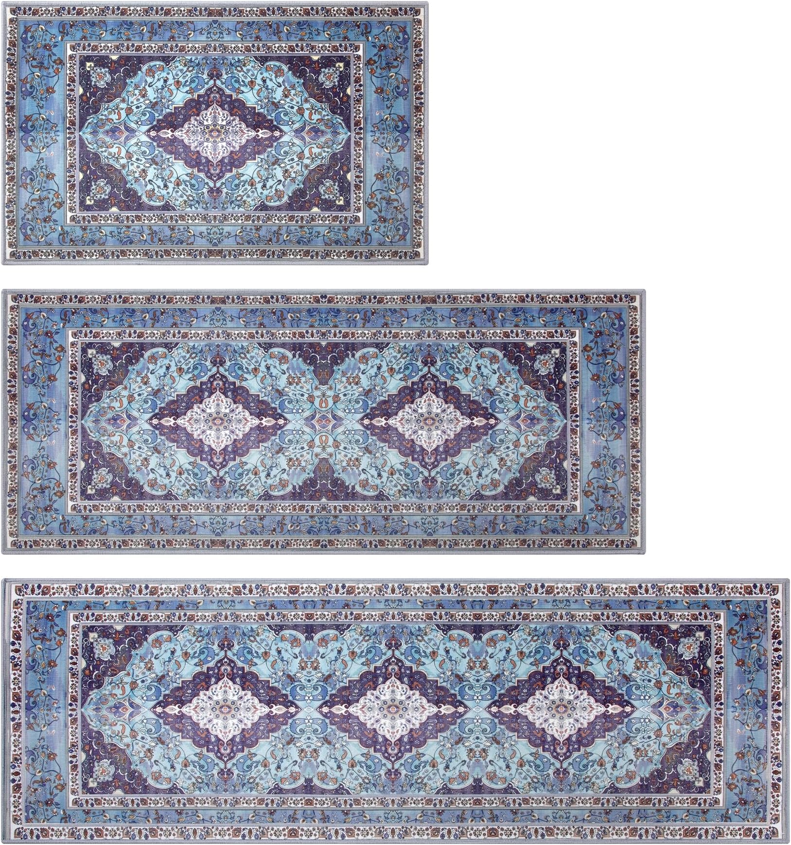 MELAJIA Kitchen Rugs Sets of 3 Washable Non Slip Dark Grey Kitchen Mats ...