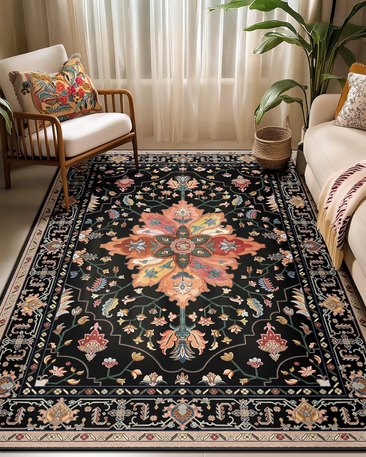 Amazon.com: RELEANY Area Rugs 5'x7' Washable Non-Slip, Floral Vintage ...