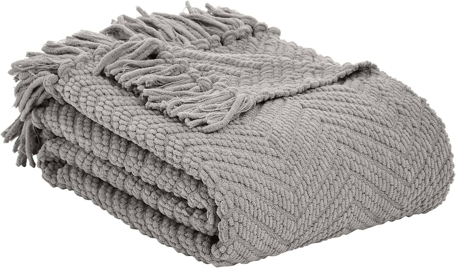 Amazon.com: Amazon Basics Chunky Knitted Fringed Throw Blanket - 50 x ...