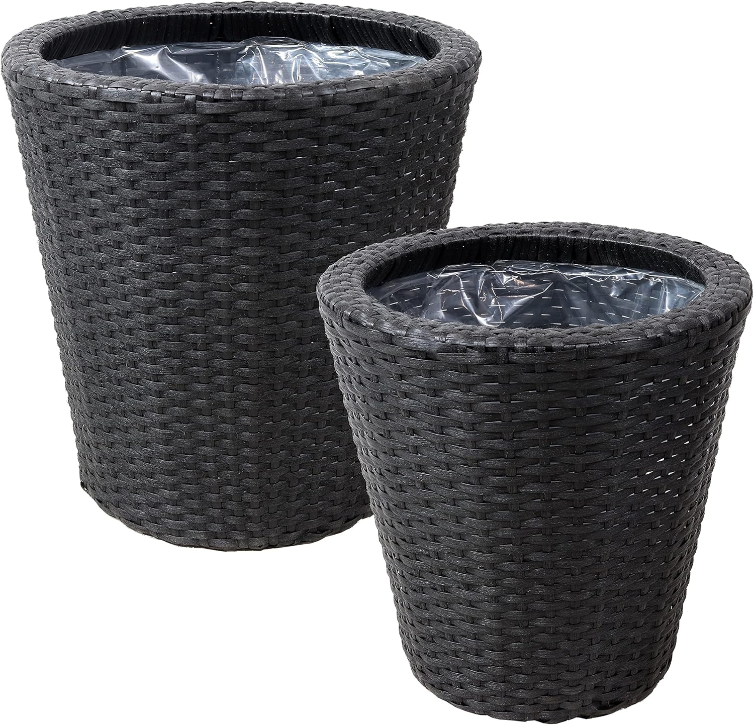 Amazon.com : Sunnydaze Round Polyrattan Indoor Planter Set - Includes ...