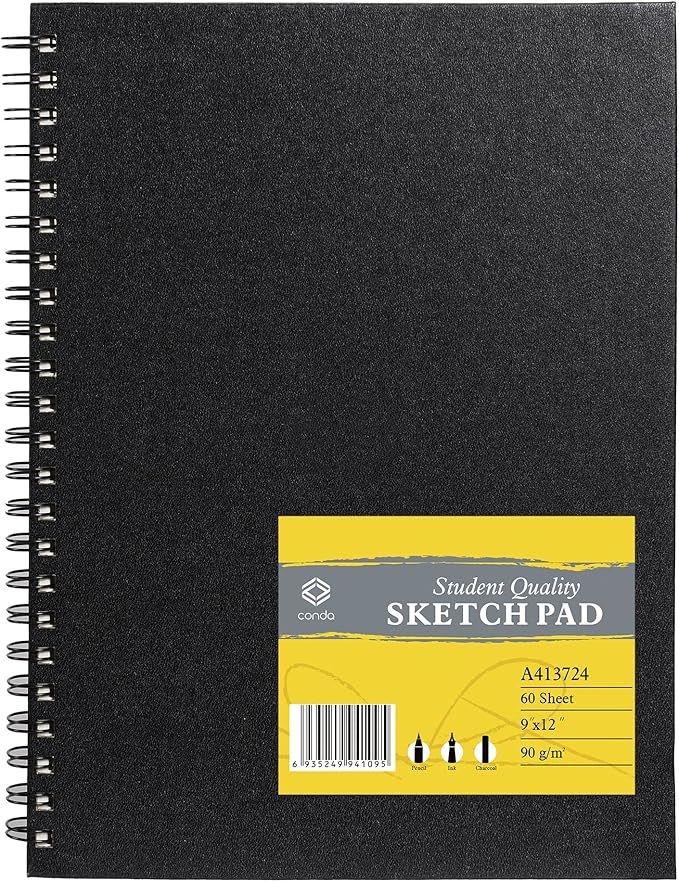 Amazon.com: CONDA 9"x12" Double-Sided Hardbound Sketchbook, 60 Sheets ...