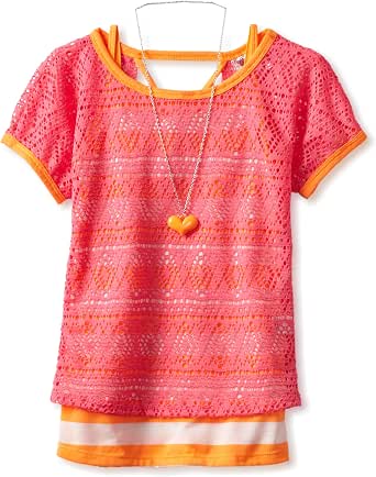 Amazon.com: Beautees Big Girls' Crochet 2 Piece Popover Top, Neon Pink ...