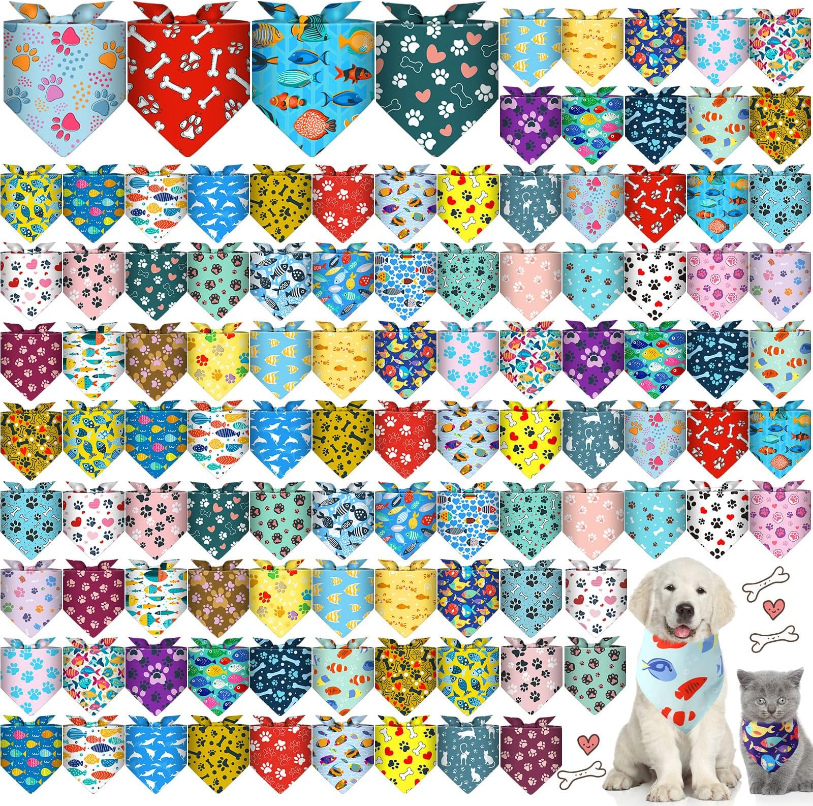 Amazon.com : Bulyoou 120 Pcs Paw Dog Bandanas Bulk Bone Pet Bandanas ...