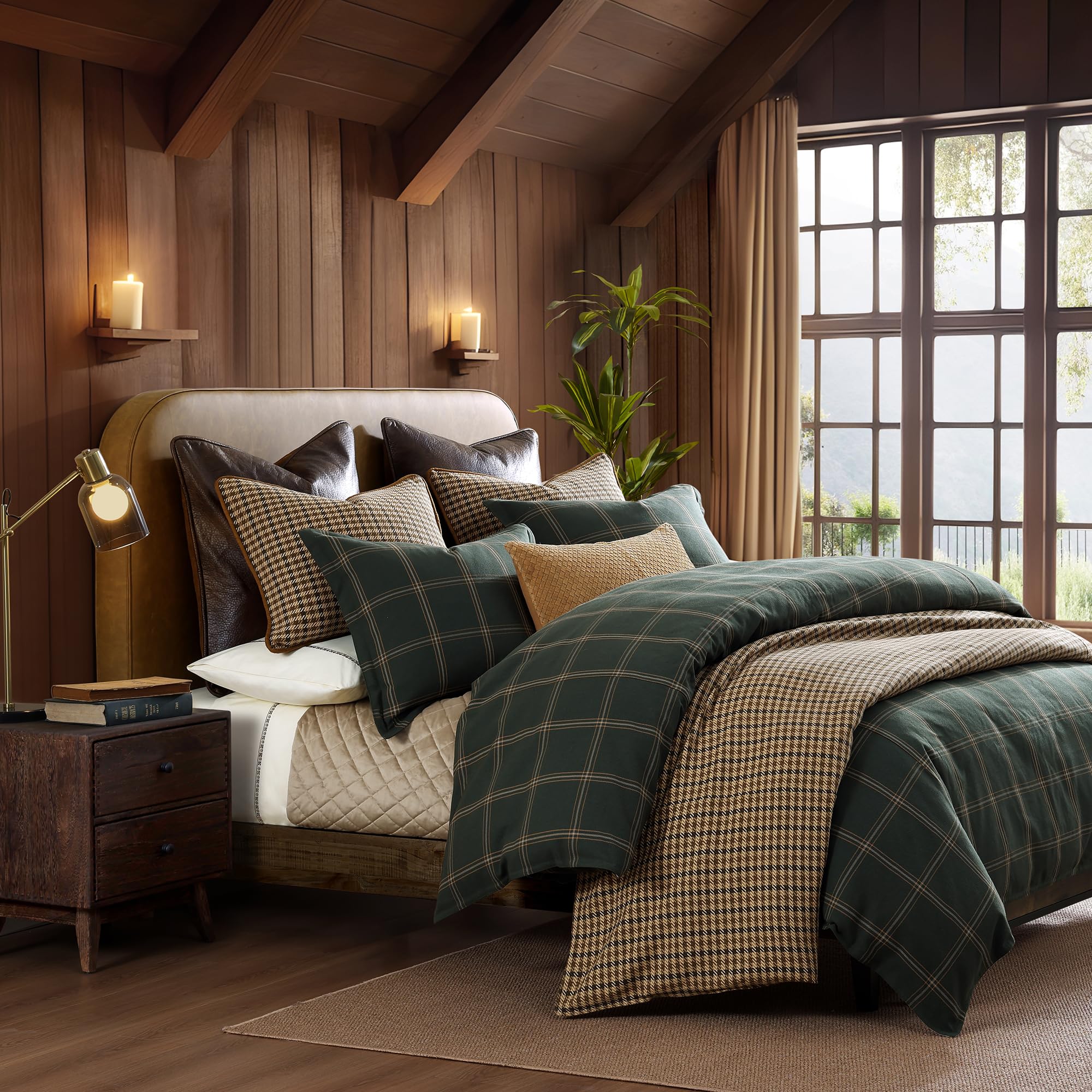 Amazon.com: HiEnd Accents Windowpane 3 Piece King Comforter Set, Green ...