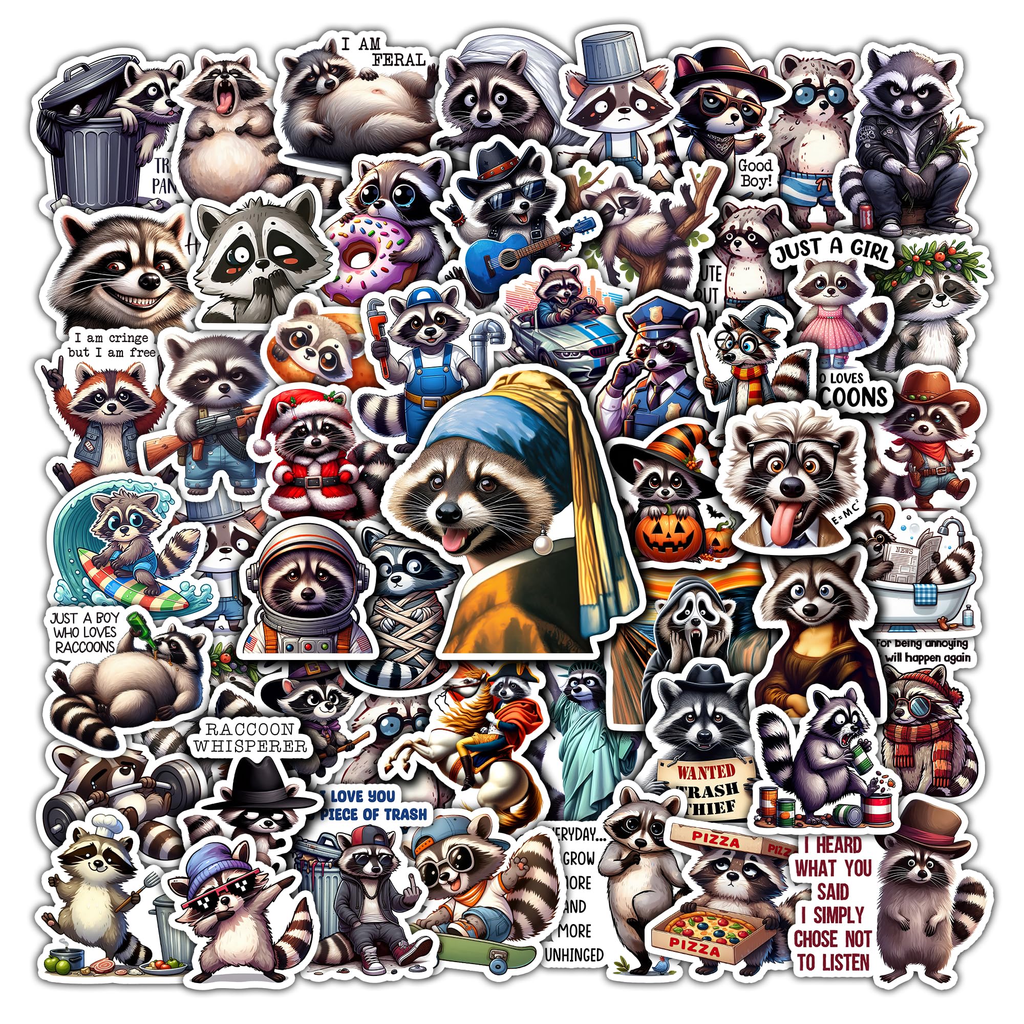 Amazon.com: Pack 50 PCS The Northern Raccoon Stickers Cute Animal ...