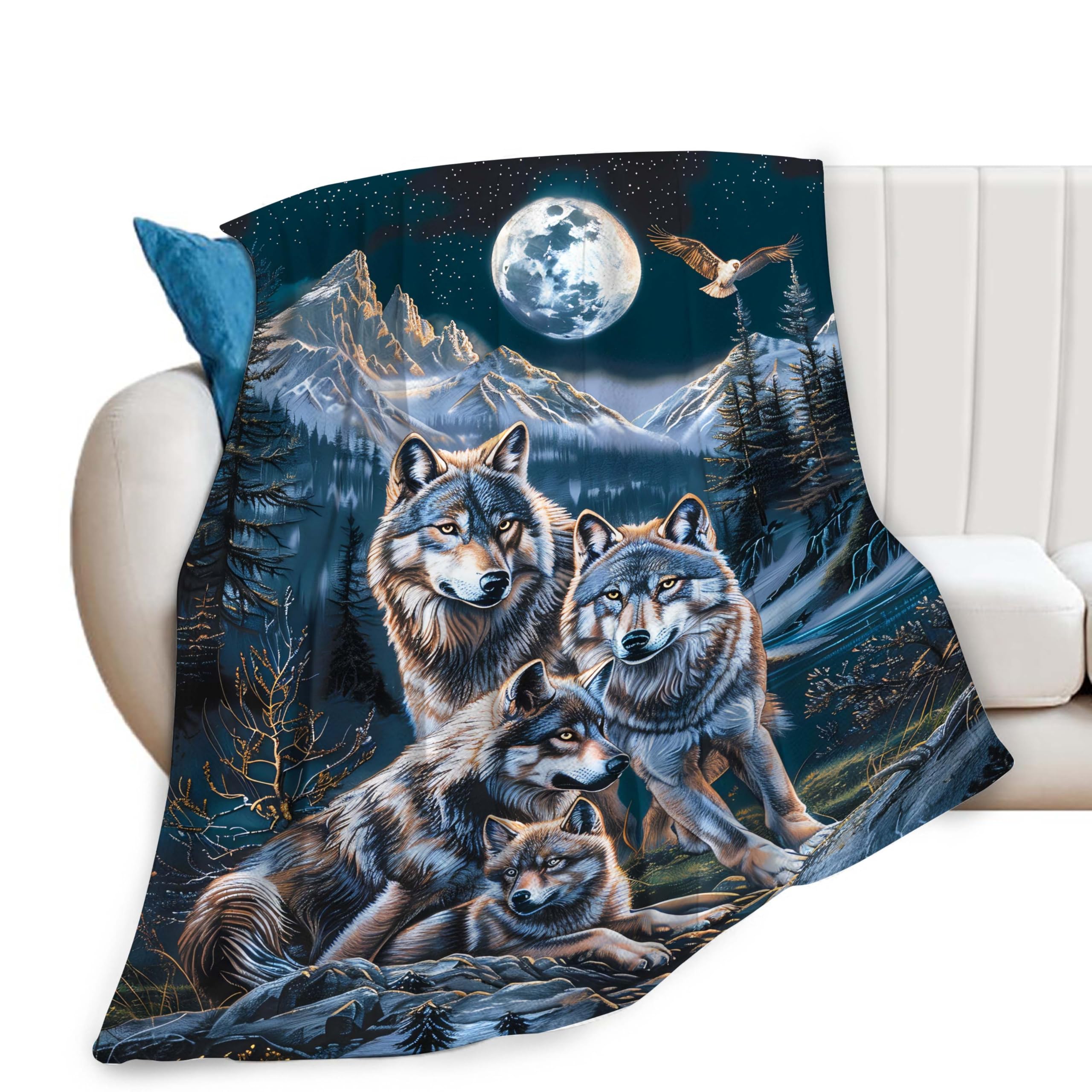 Amazon.com: Wolf Blanket Wolf Family Eagle Decor Animal Throw Blanket ...