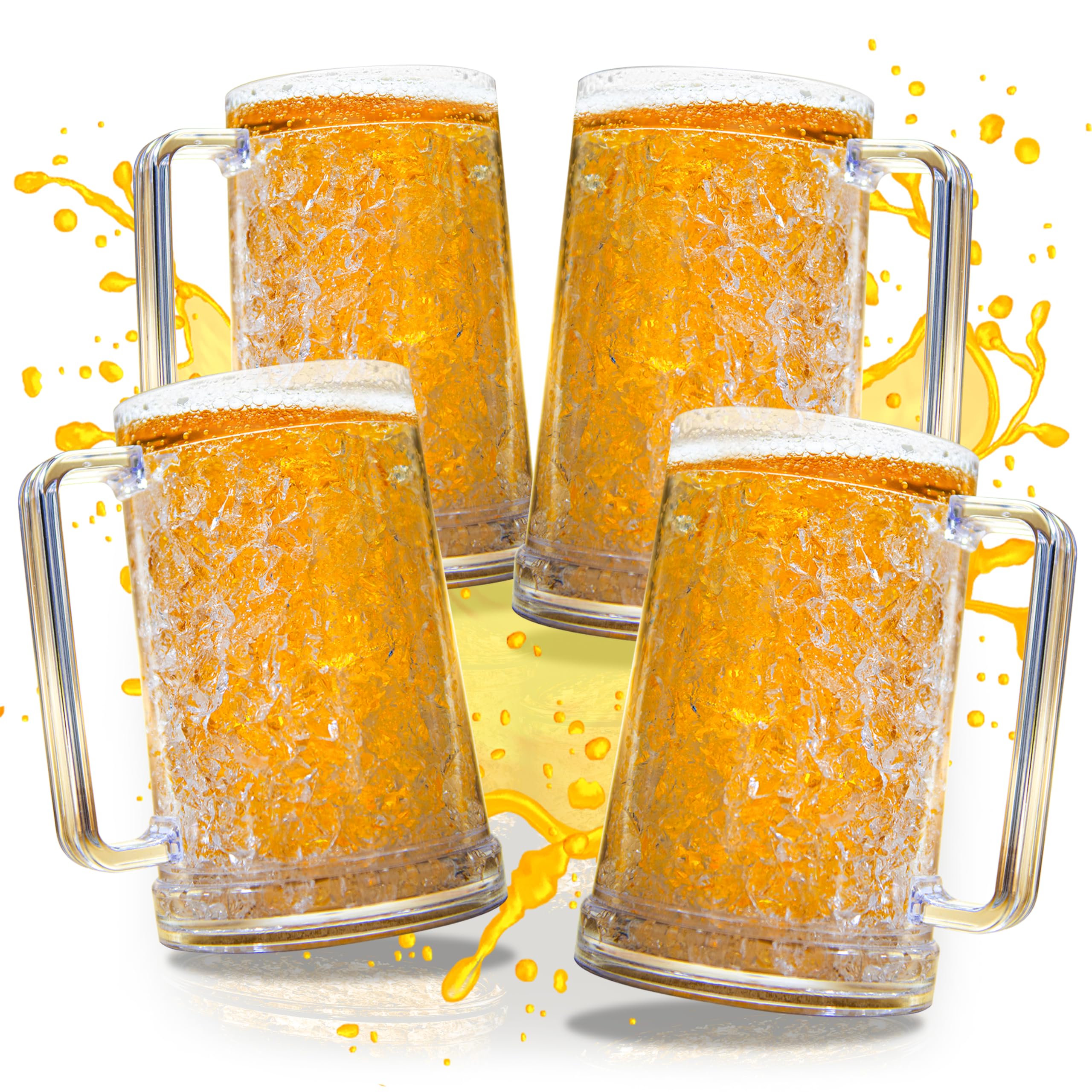 Amazon.com | Granatan Beer Mugs with Gel Freezer 16 oz, Clear Double ...