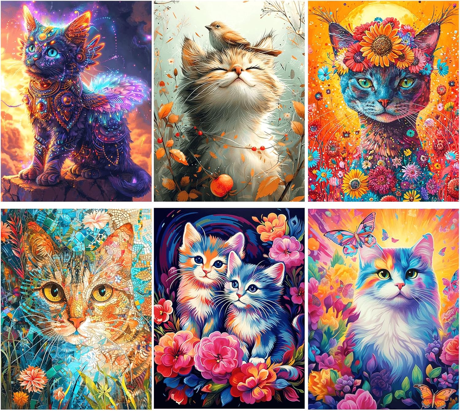 Amazon.com: Santiway 6 Pack Cat Diamond Art Kits for Adults&Kids 5D ...