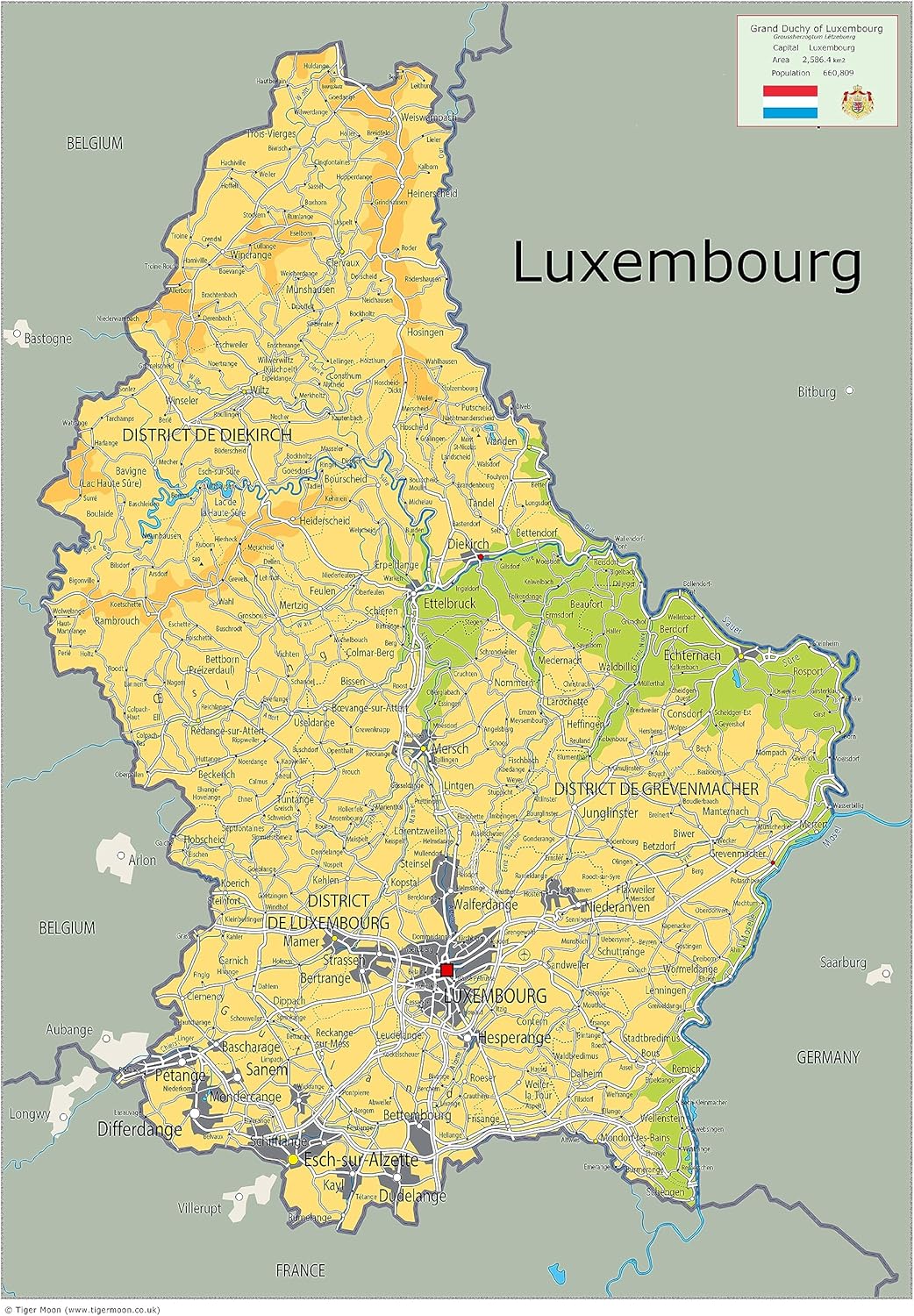 Physical Map of Luxembourg - The Oxford Collection - Size A1 - Paper ...