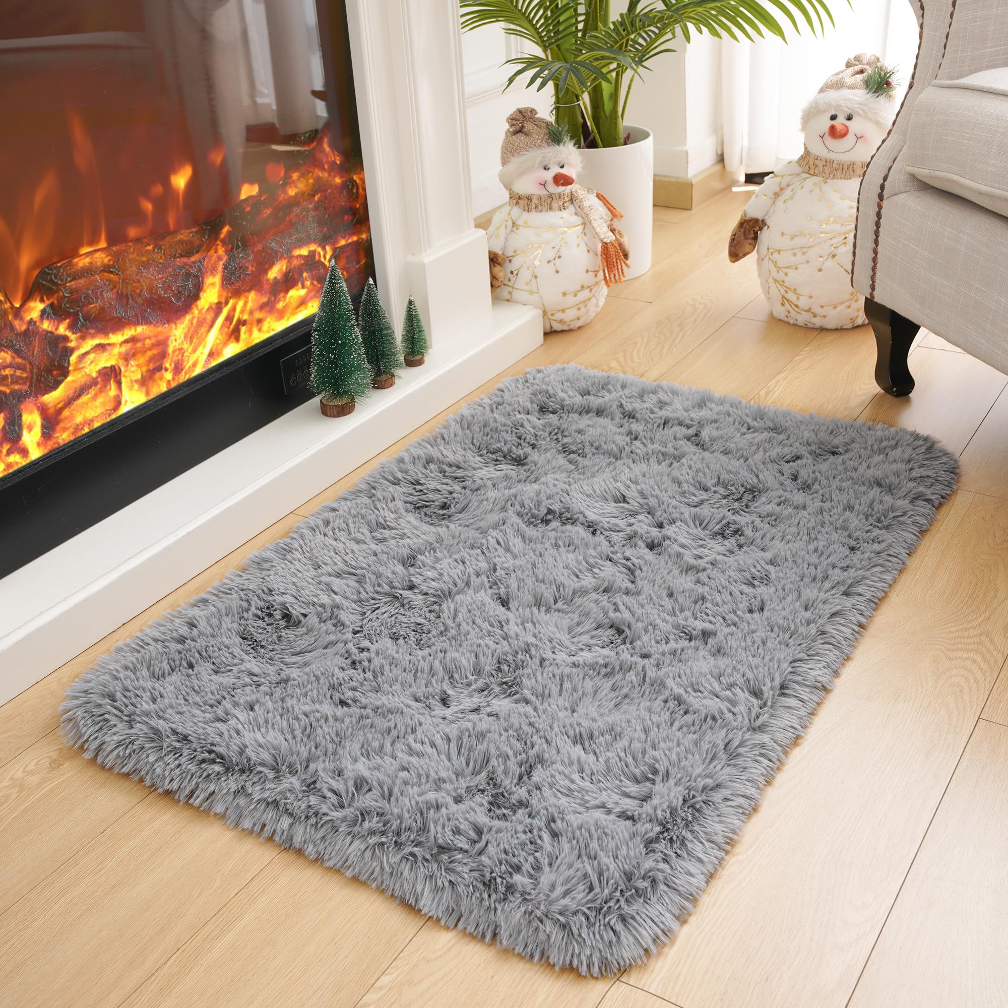 Amazon.com: Rostyle Fluffy Small Gray Rugs for Bedroom,2x3 Shaggy ...