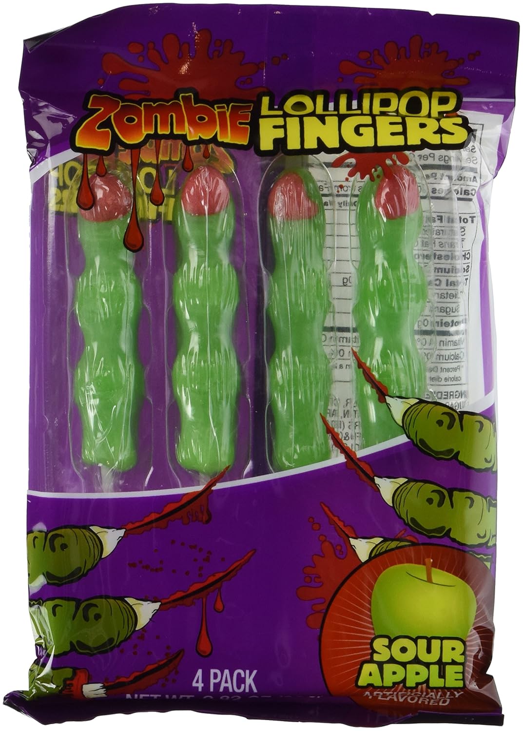 Amazon.com : Halloween Zombie Fingers Sour Apple 4 Candy Lollipops ...