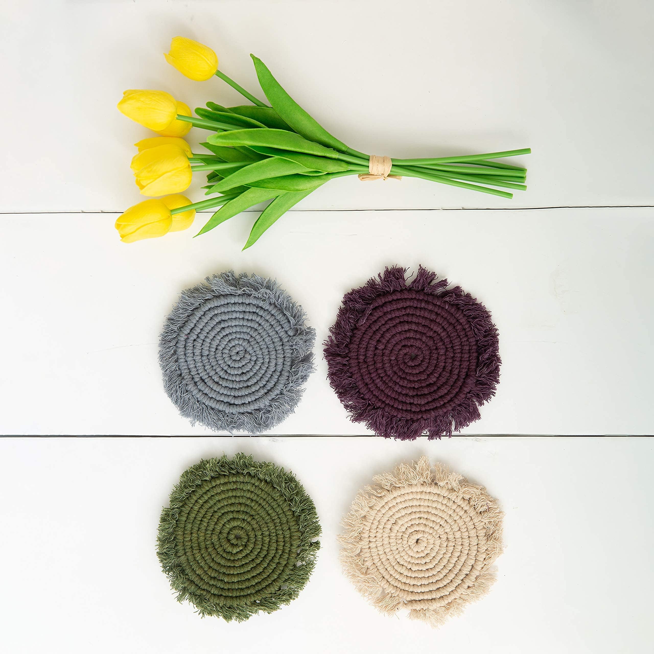 Amazon.com: Boho Coasters Set of 4, Handmade Woven Coaster for Drinks ...