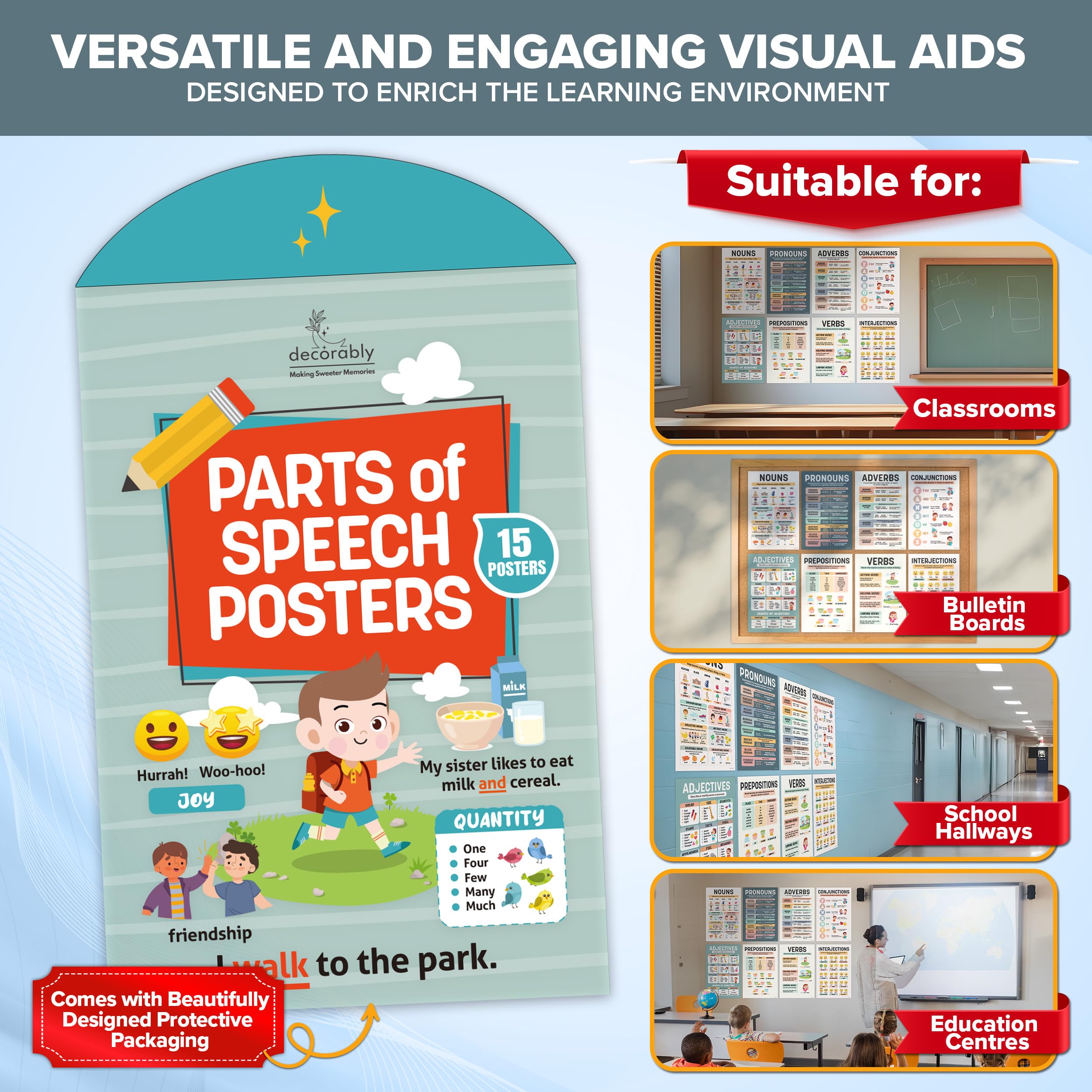 Snapklik.com : Decorably 15 Colorful Parts Of Speech Posters For Classroom
