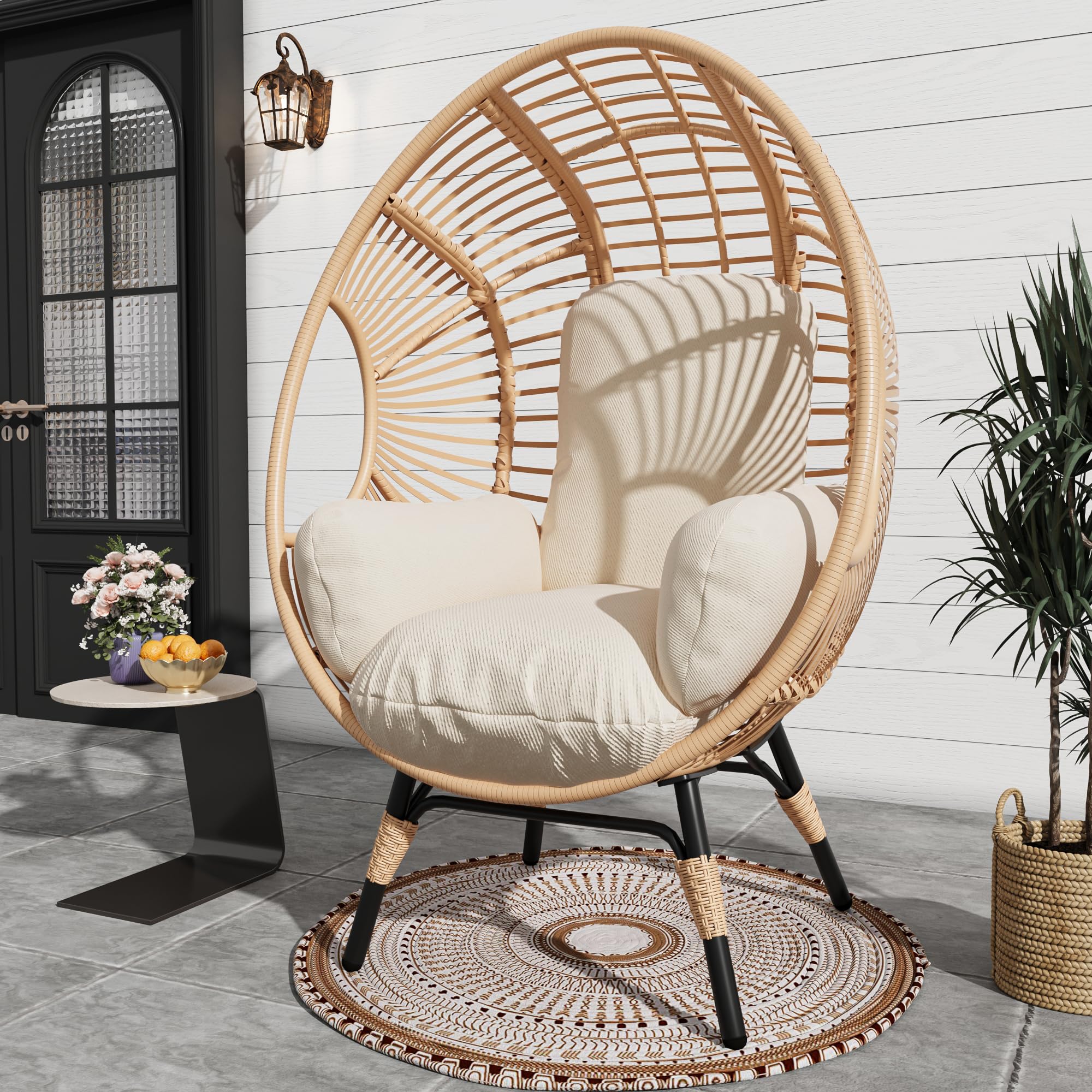 Amazon.com: CHINNLUU Outdoor Egg Chair Wicker Oversized Egg Basket ...
