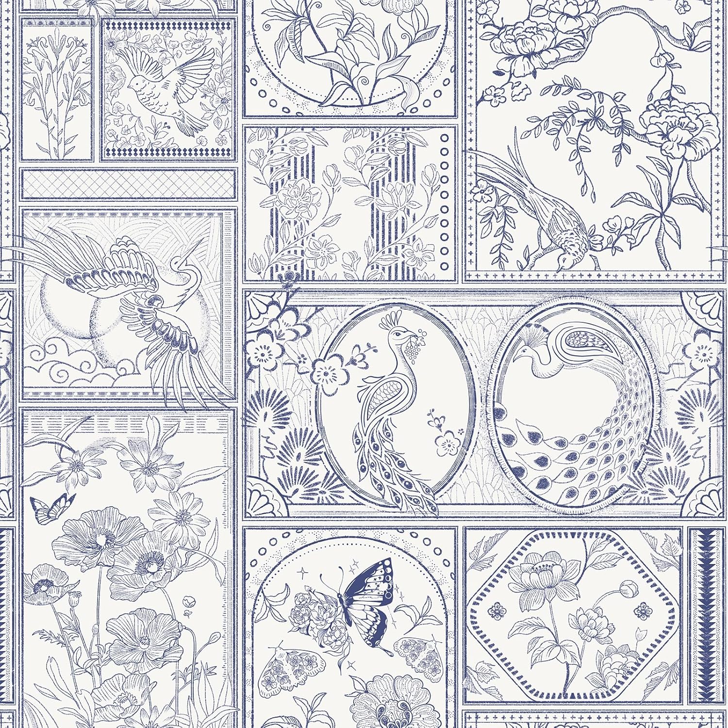 lenify Blue and White Peel and Stick Wallpaper Floral Contact Paper 16 ...