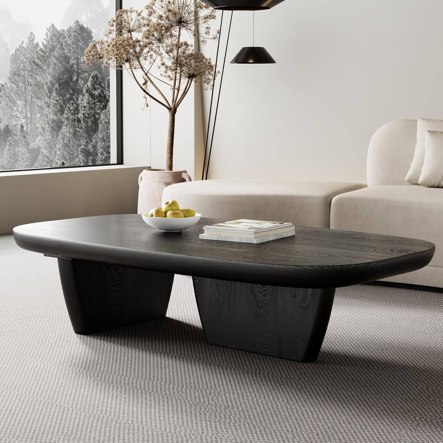 Amazon.com: FHKJ Modern Wood Coffee Table for Living Room, 51.2" Black ...