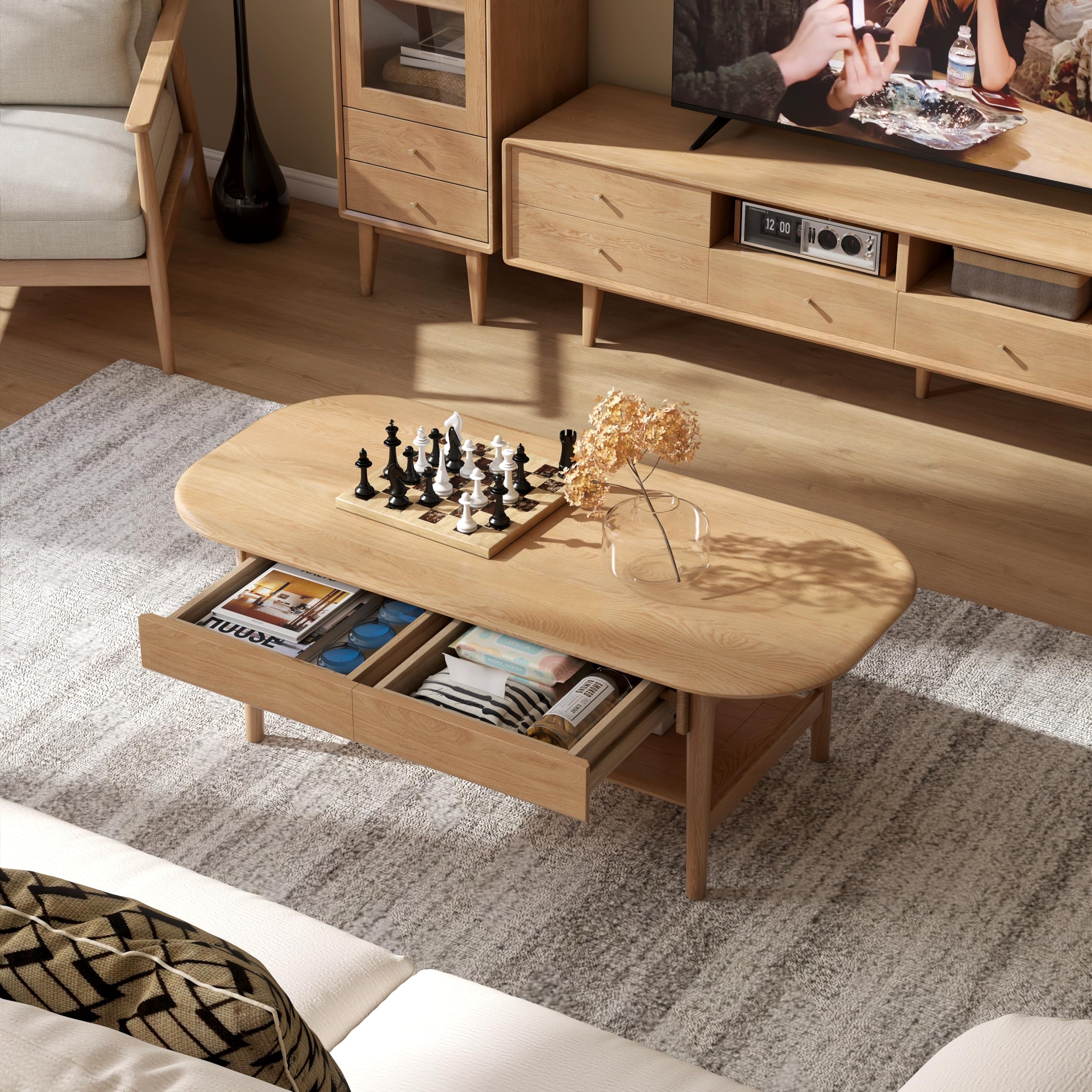 Amazon.com: Wayshome 100% Solid Oak Wood Coffee Table for Living Room ...
