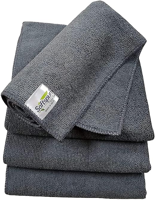 SOFTSPUN Microfiber Cloth - 4 pcs - 40x40 cms - 340 GSM Grey- Thick ...