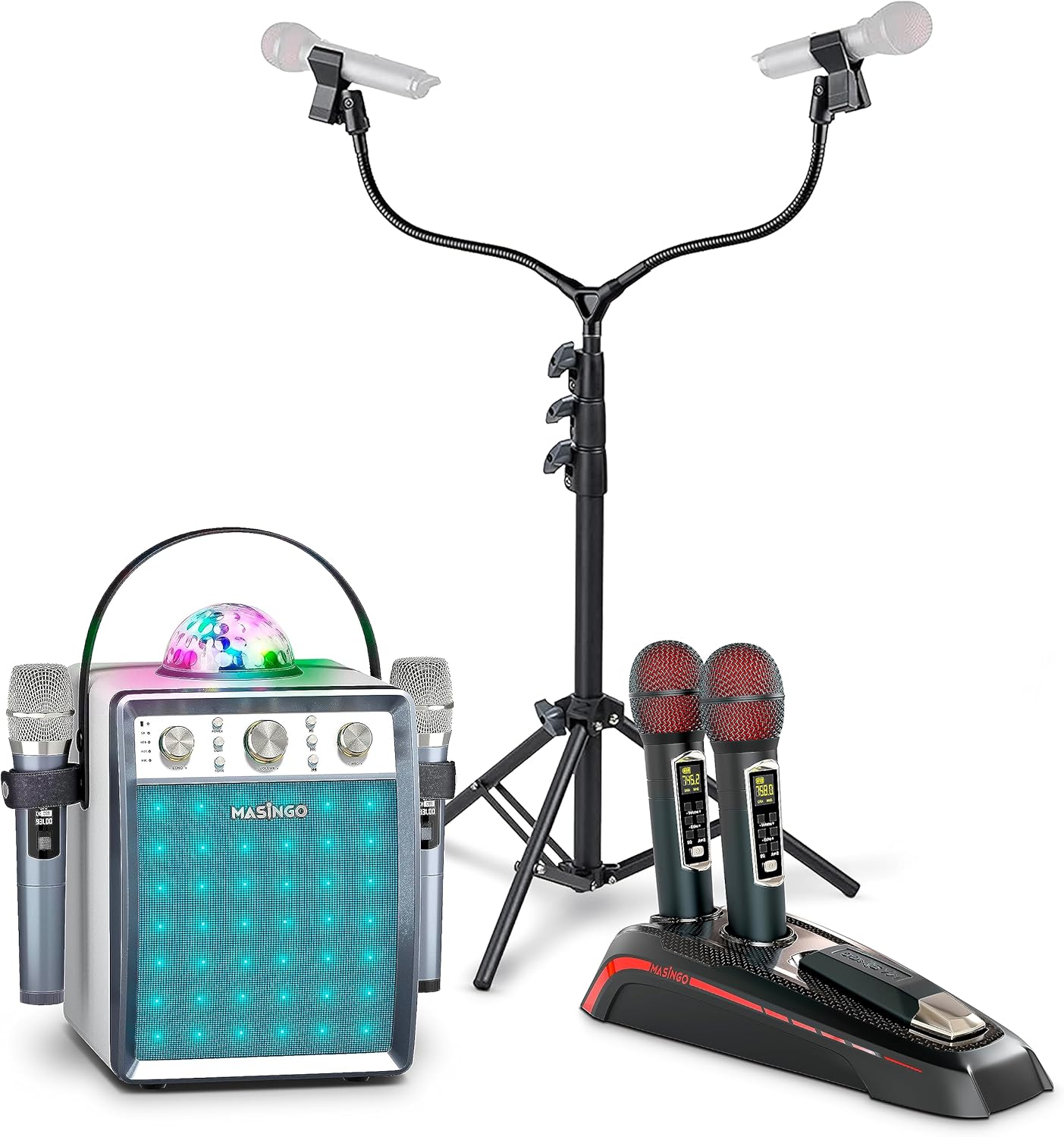Amazon.com: MASINGO Bundle with Ostinato M7 Karaoke Machine (2 Wireless ...