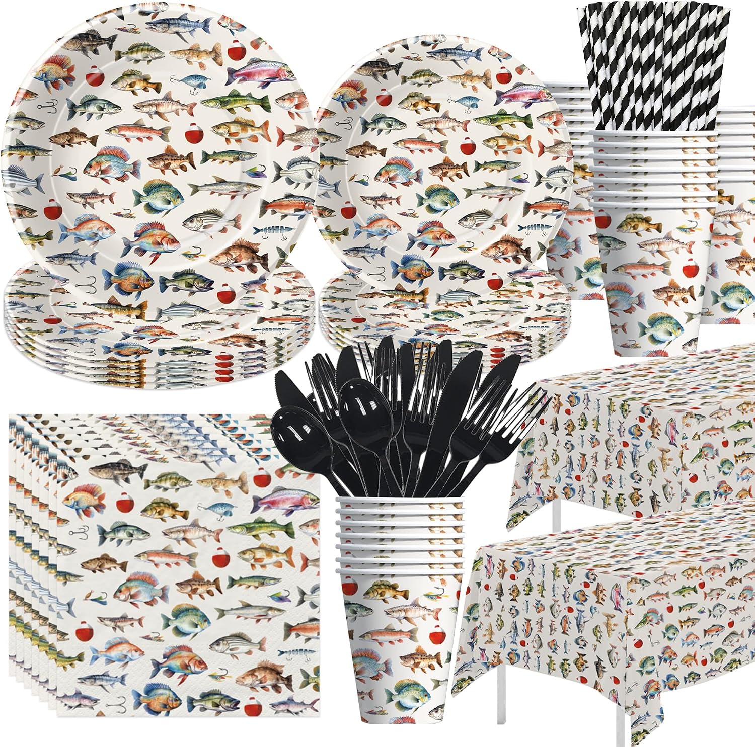 Amazon.com: Xigejob Gone Fishing Birthday Decorations Party Tableware ...