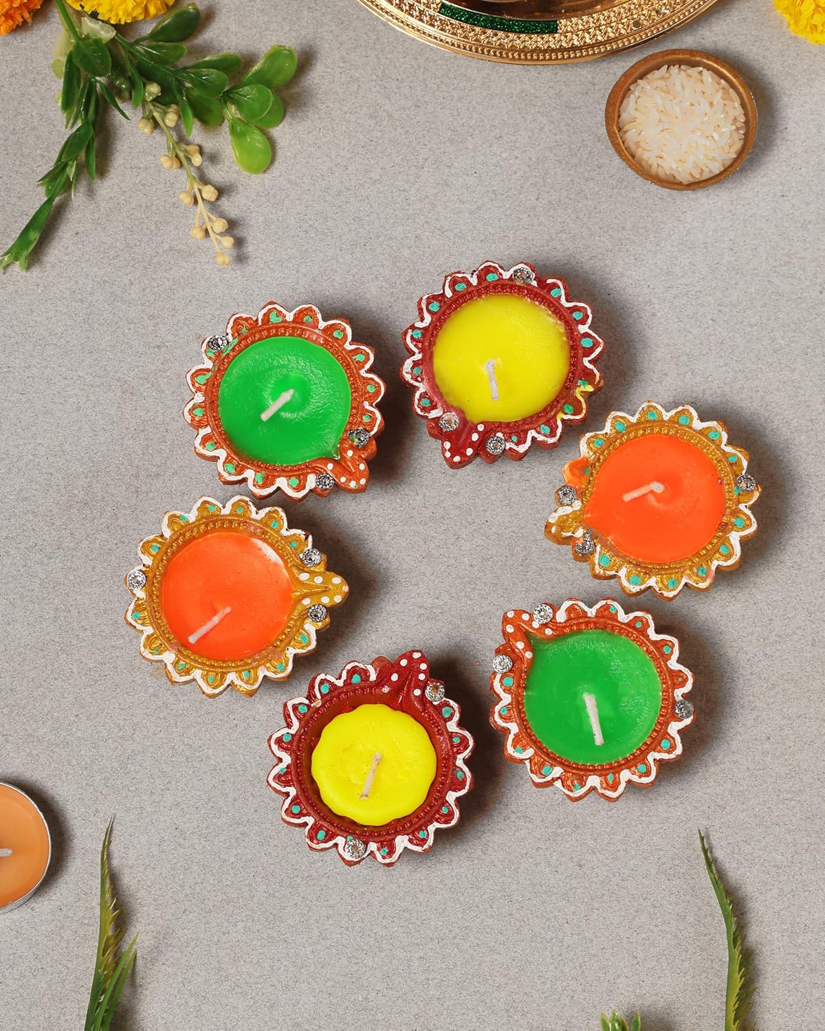 Amazon.com: Set of 6 Diwali Wax Diya Decoration Item Gift Terracotta ...