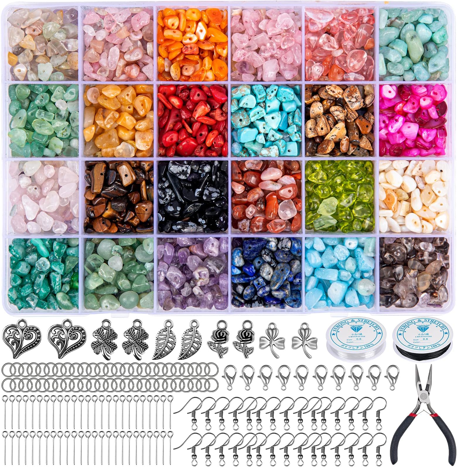 HONGTEYA 1073 Pcs Crystal Jewellery Making Kit Natural Gemstone Chip ...