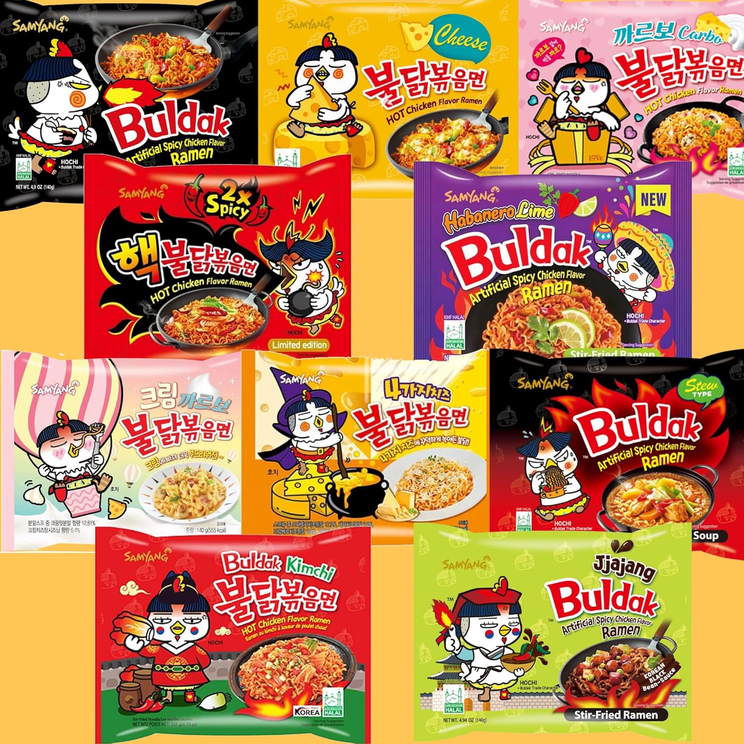 Amazon.com : Buldak Ramen Noodles 10 Flavor Variety Combo - Original ...