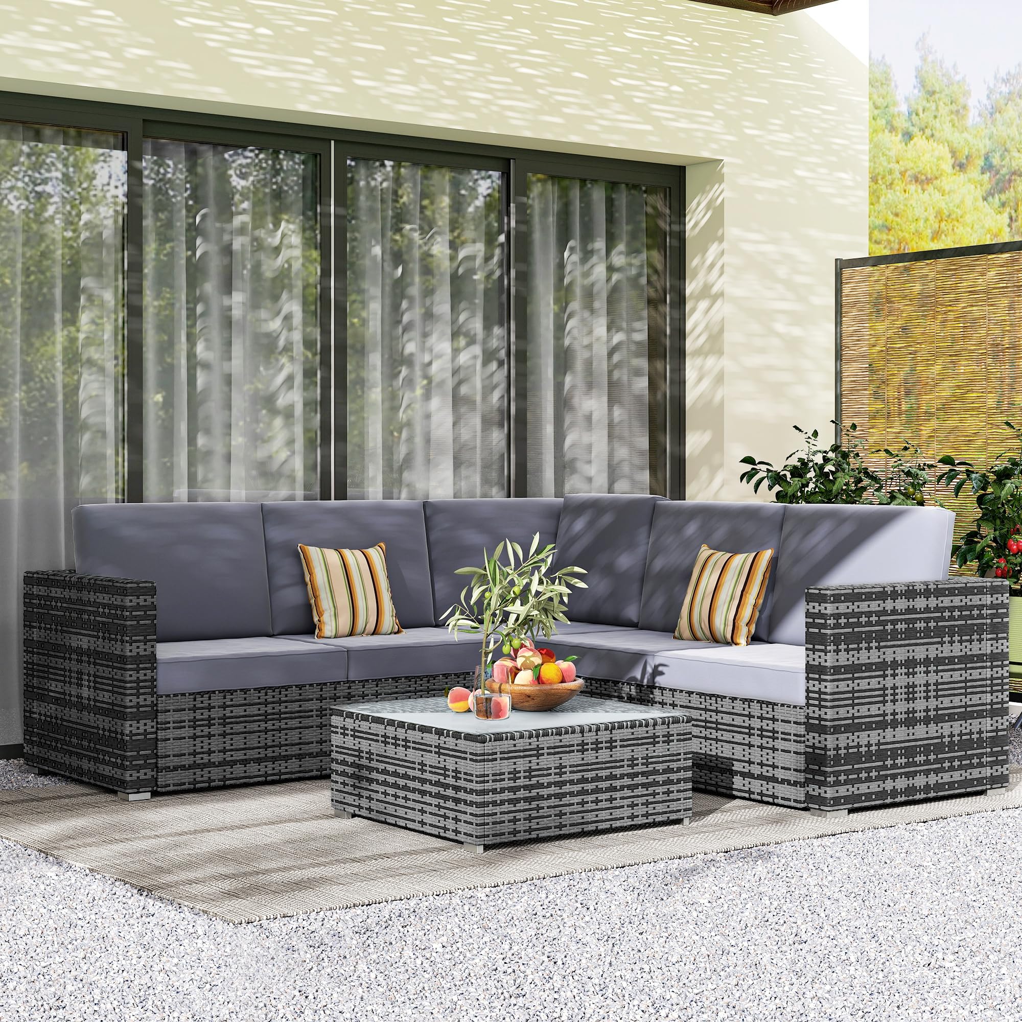 6 Piece Outdoor Patio Furniture Set Brown 4-Piece PE Wicker Rattan ...