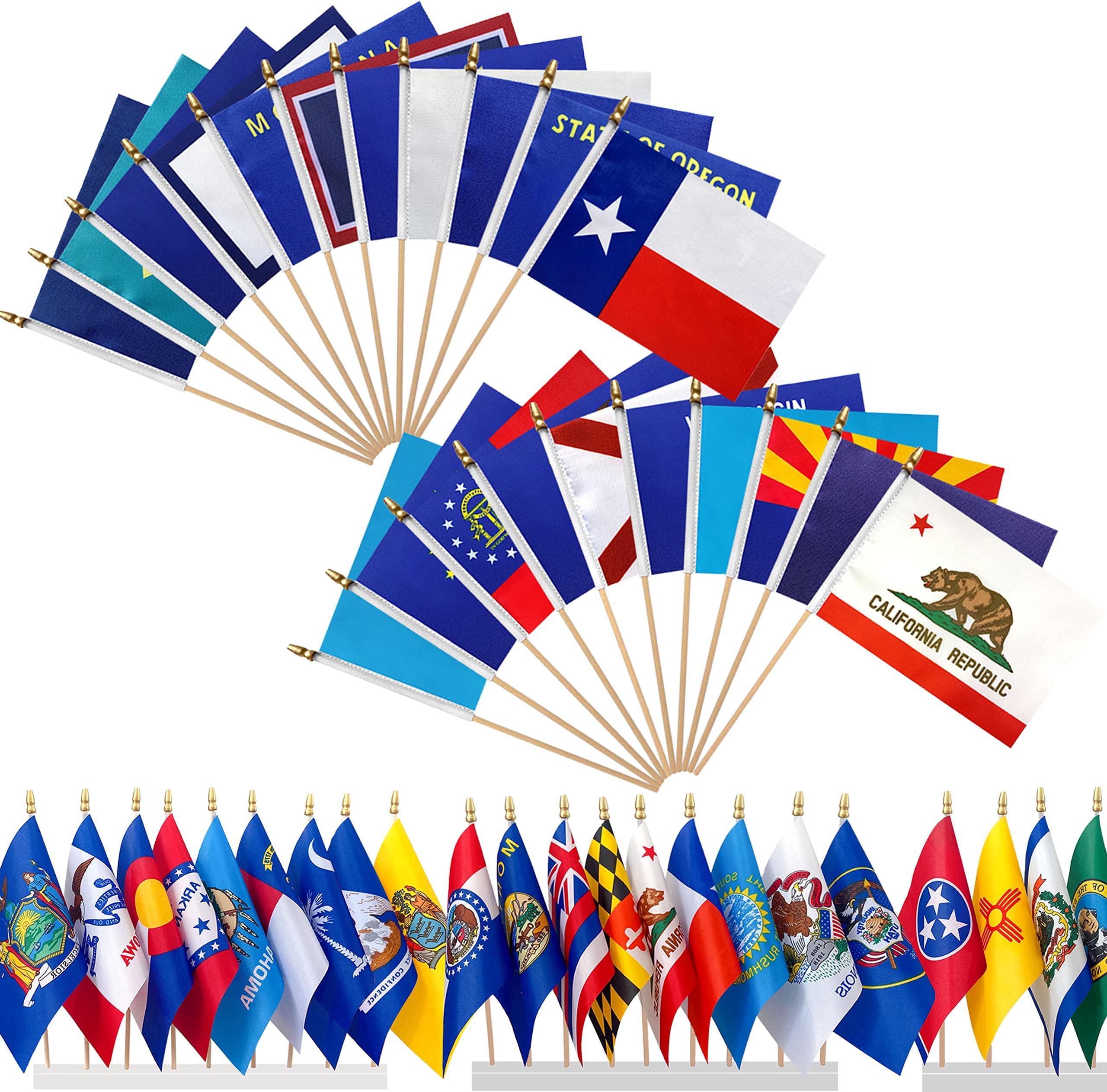 Amazon.com : Consummate 50 State Flags Set Small Mini Hand Held Stick ...