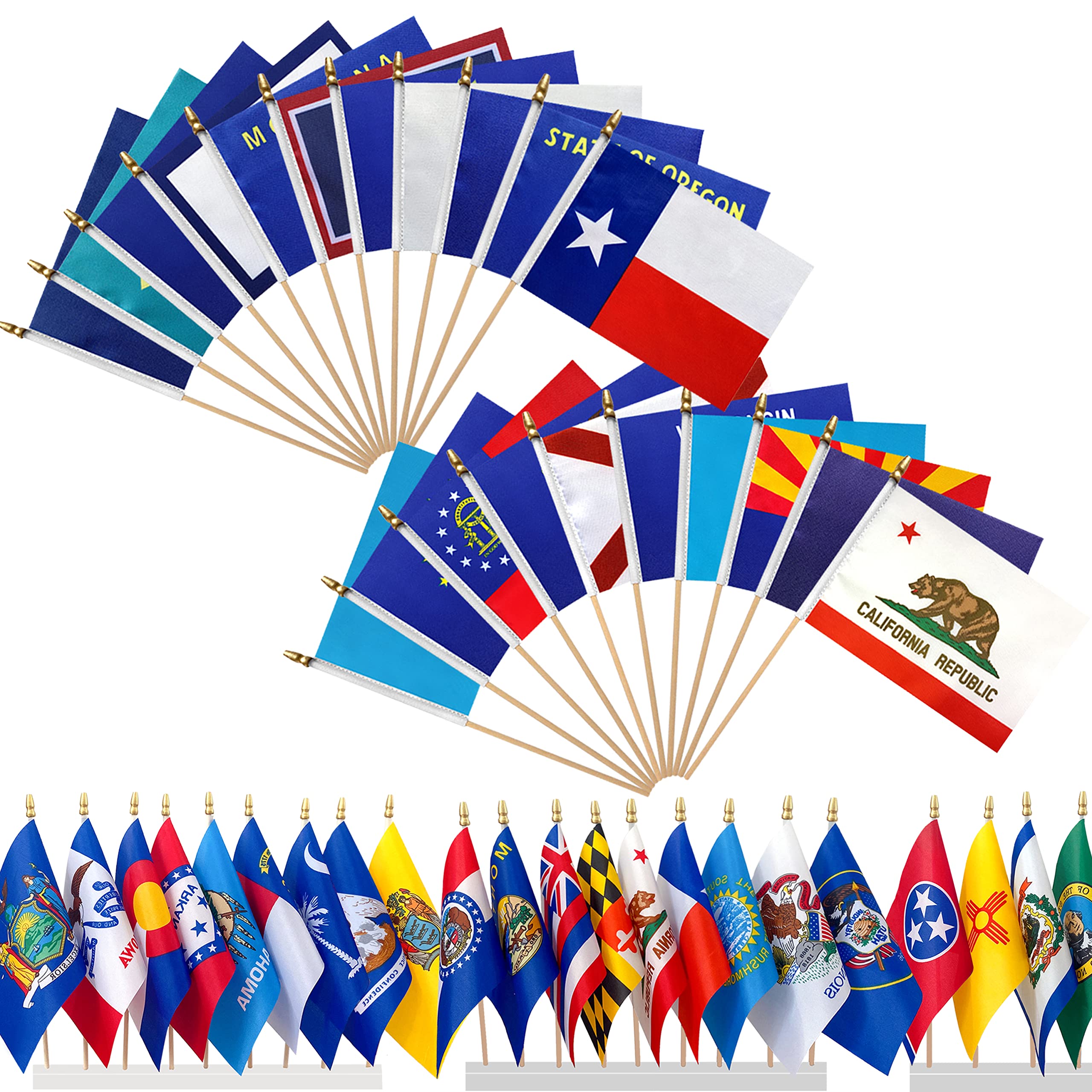 Amazon.com : WEITBF Small Mini US 50 State Flags on Wood Stick for ...