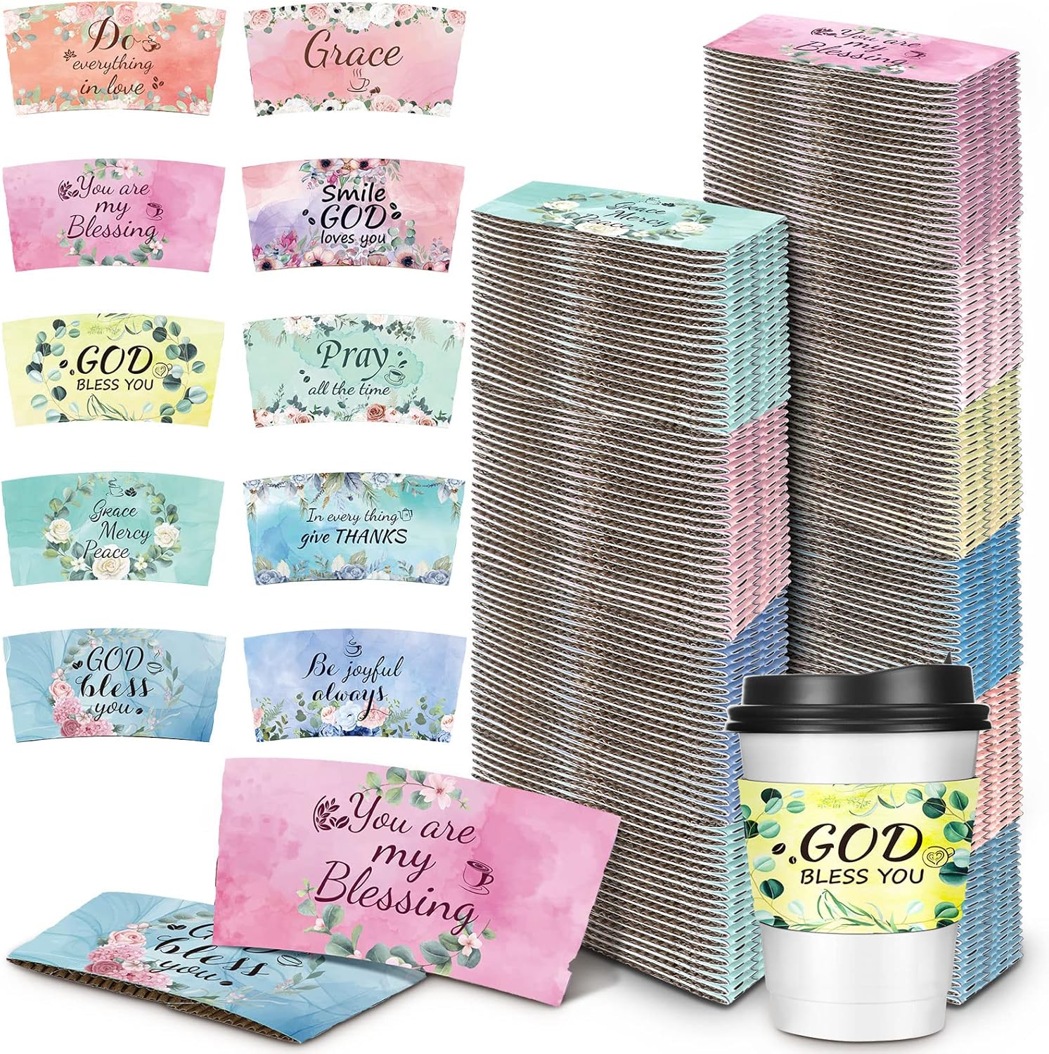 Eaasty 500 Pcs Christian Coffee Cups Sleeves Bulk Motivational ...