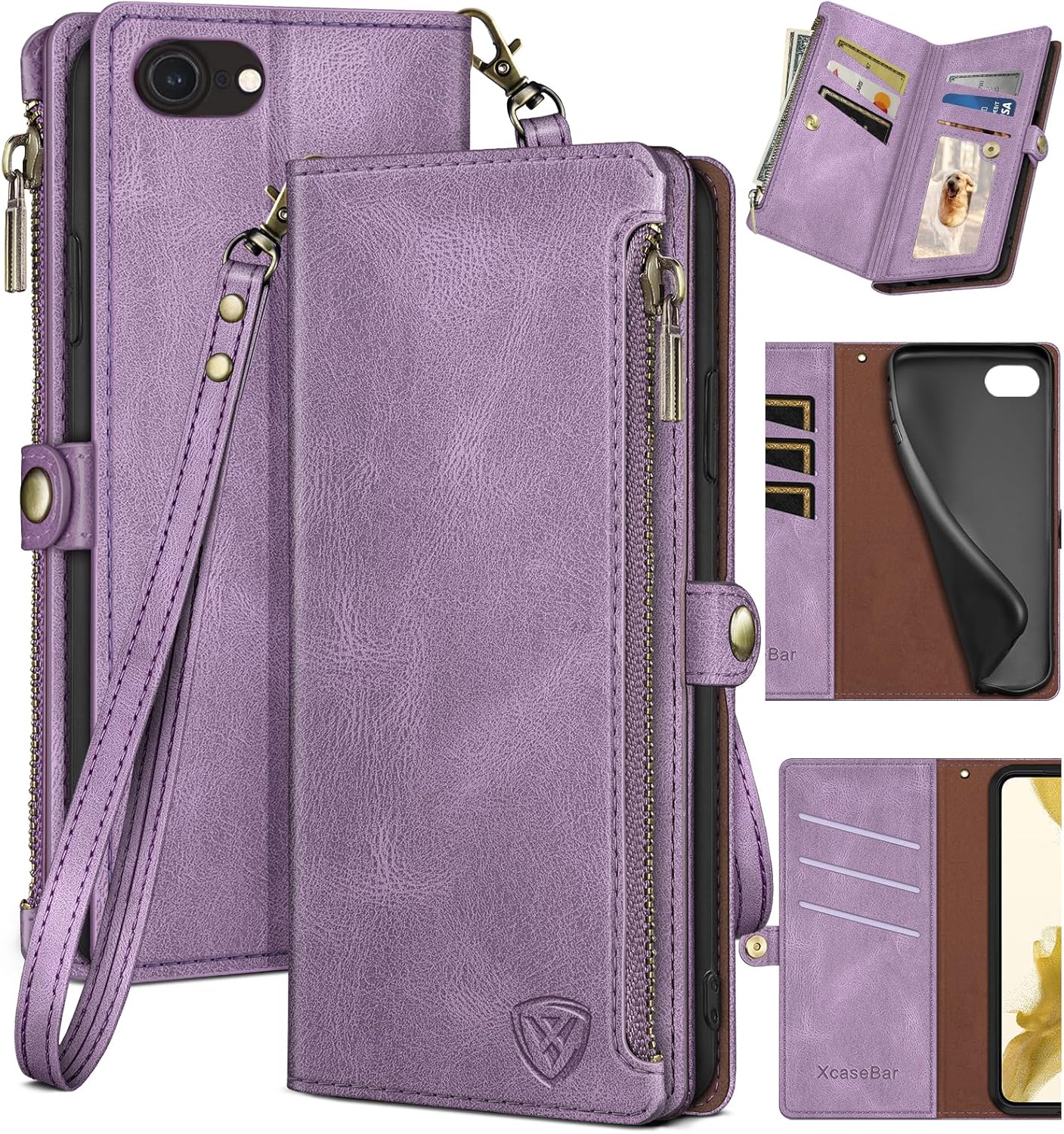 Amazon.com: XcaseBar for iPhone SE 3rd/7/8 Wallet case with Zipper ...