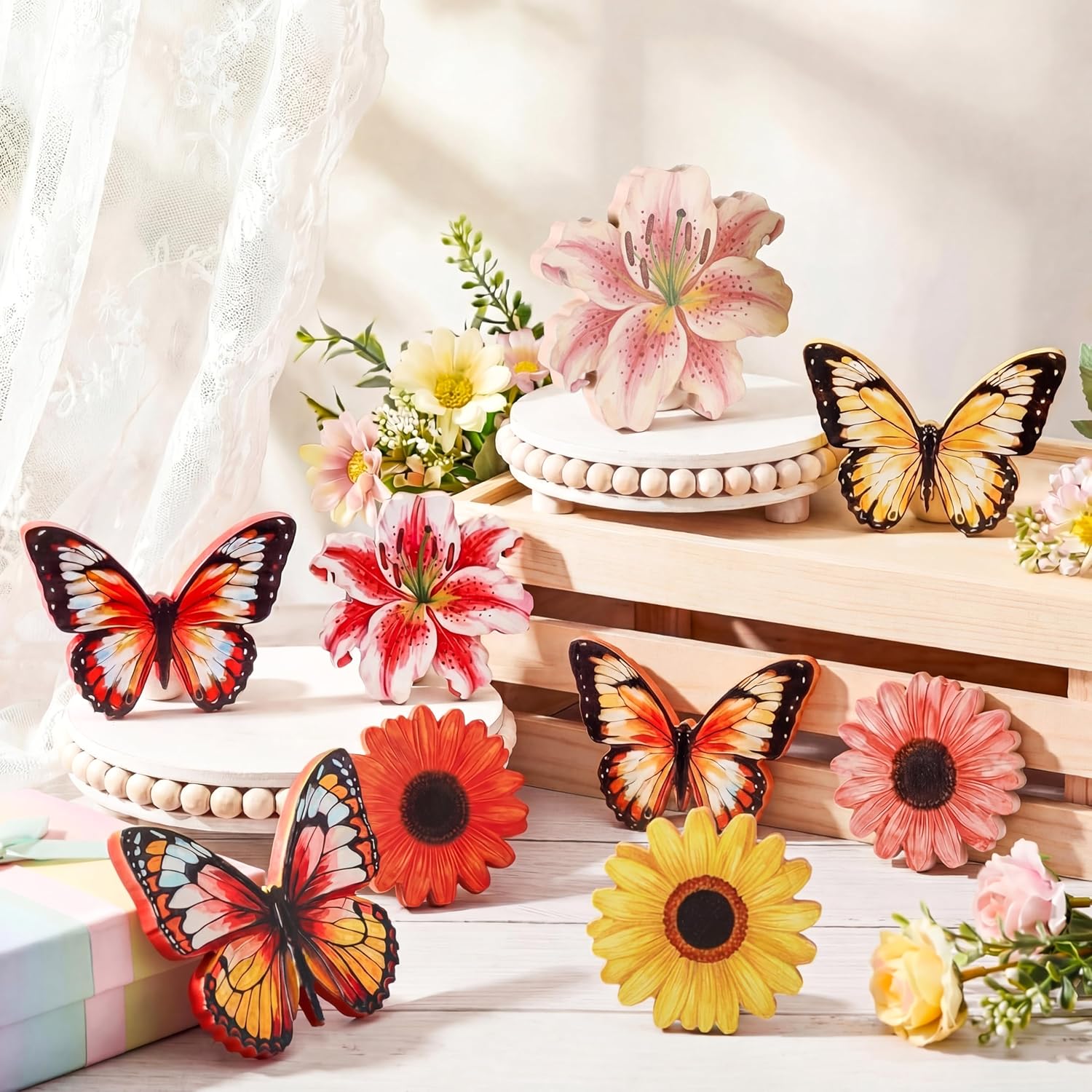Amazon.com: Sliner 9 Pcs Spring Table Decor Sign Wooden Flowers and ...