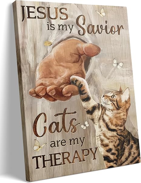 Amazon.com: Jesus Cat Christian Canvas Wall Art The Hand of God ...
