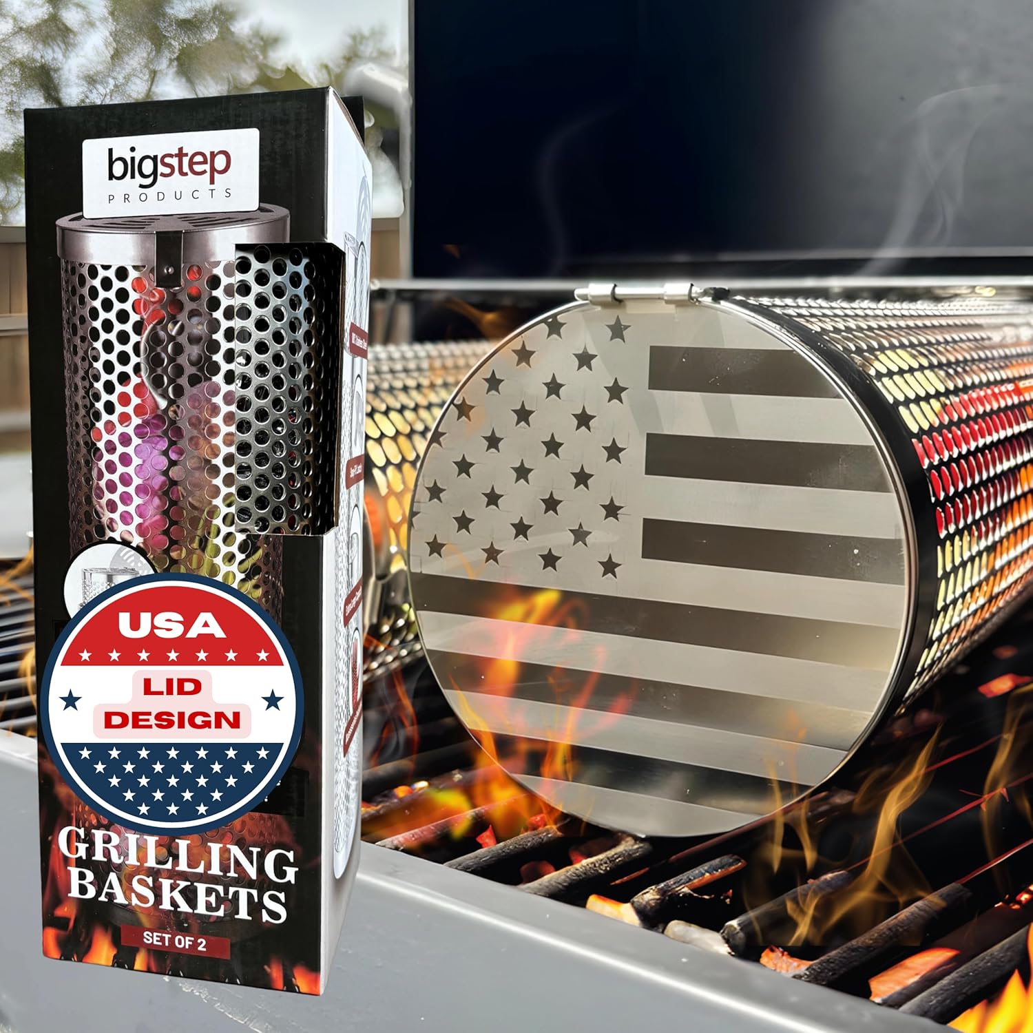 Amazon.com: BigStep Large Capacity Round Grilling Baskets (2 Pcs) with ...