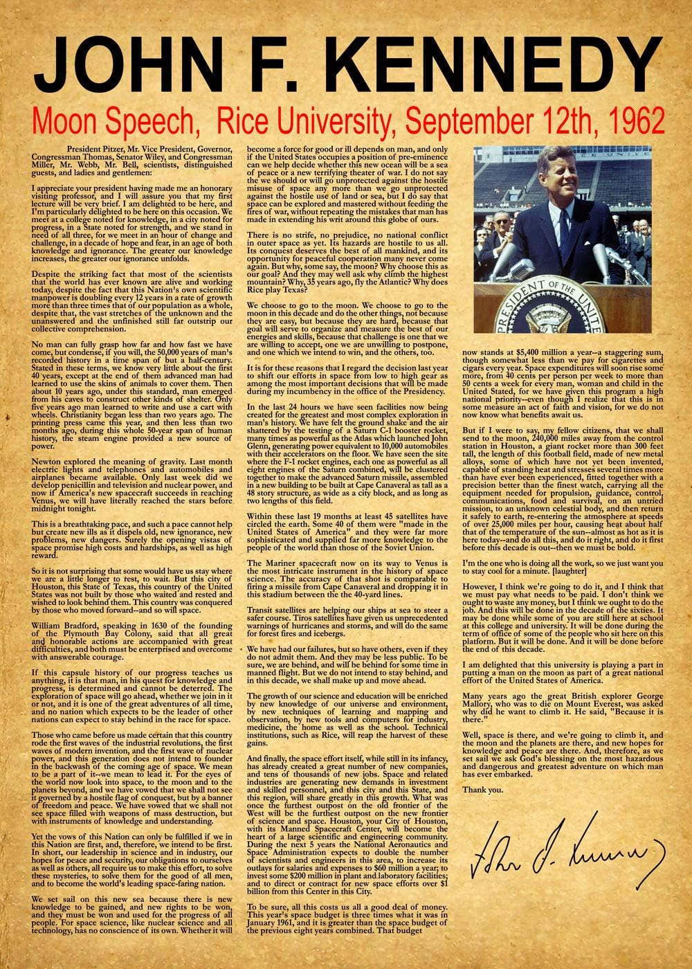 Amazon.com: Wallbuddy JFK Moon Speech We Choose to go to The Moon 1962 ...