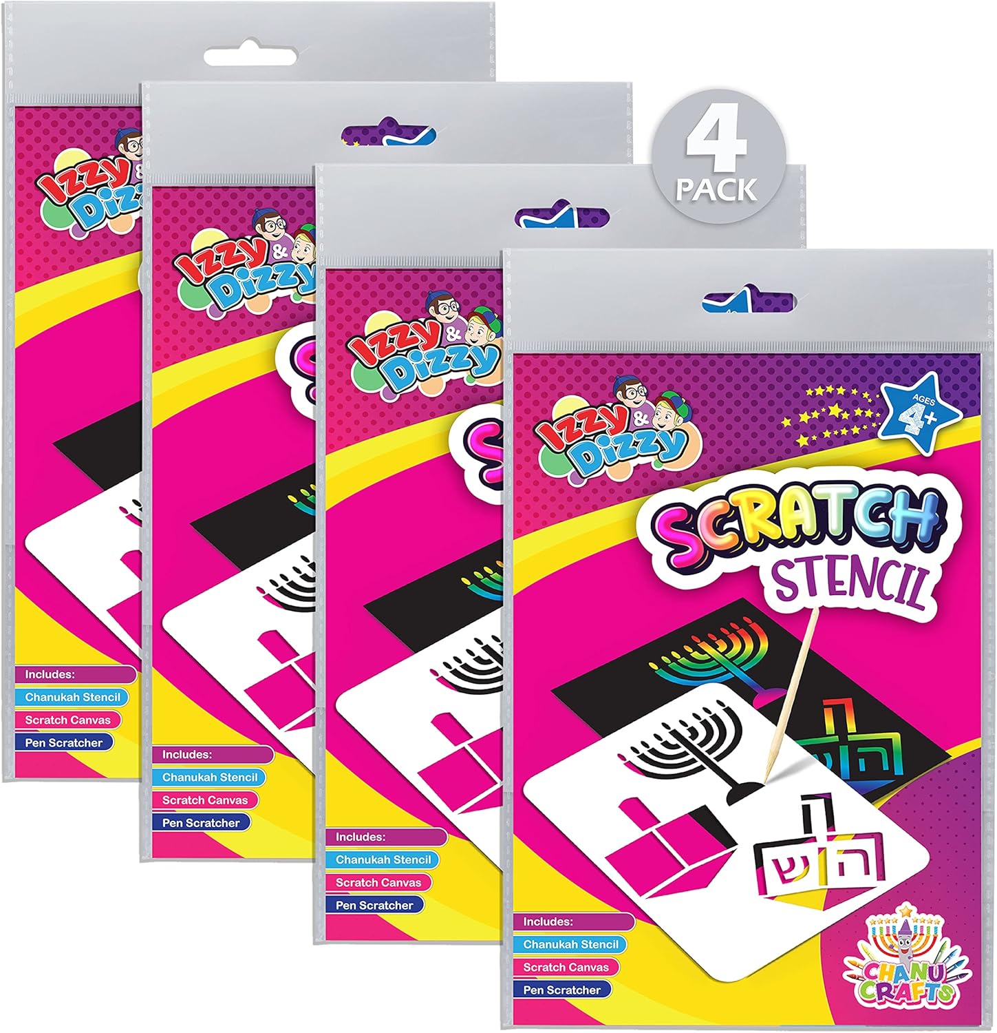 Amazon.com: Izzy 'n' Dizzy Hanukkah Scratch Stencil Art Kit Includes ...