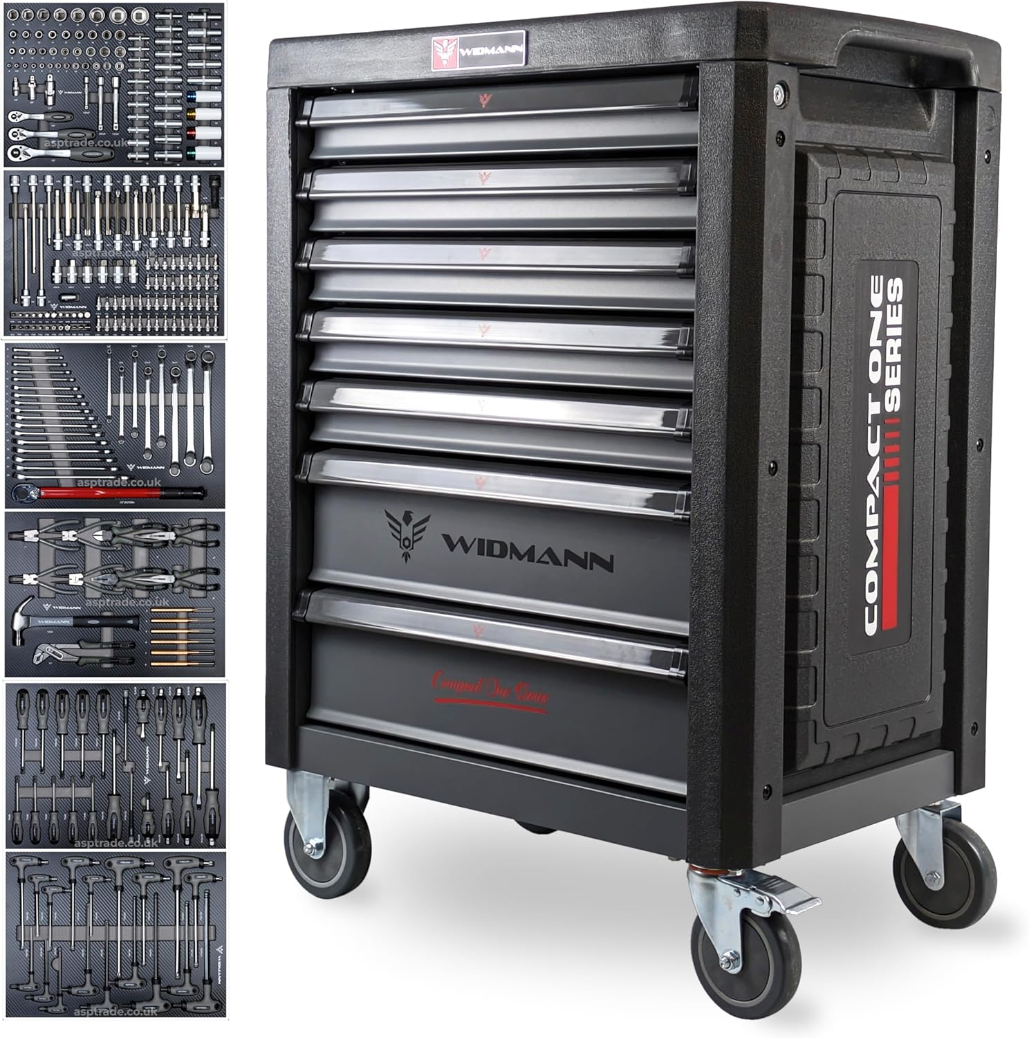 WIDMANN Tool Trolley Cabinet with 233pcs Tools Steel Workshop Storage ...