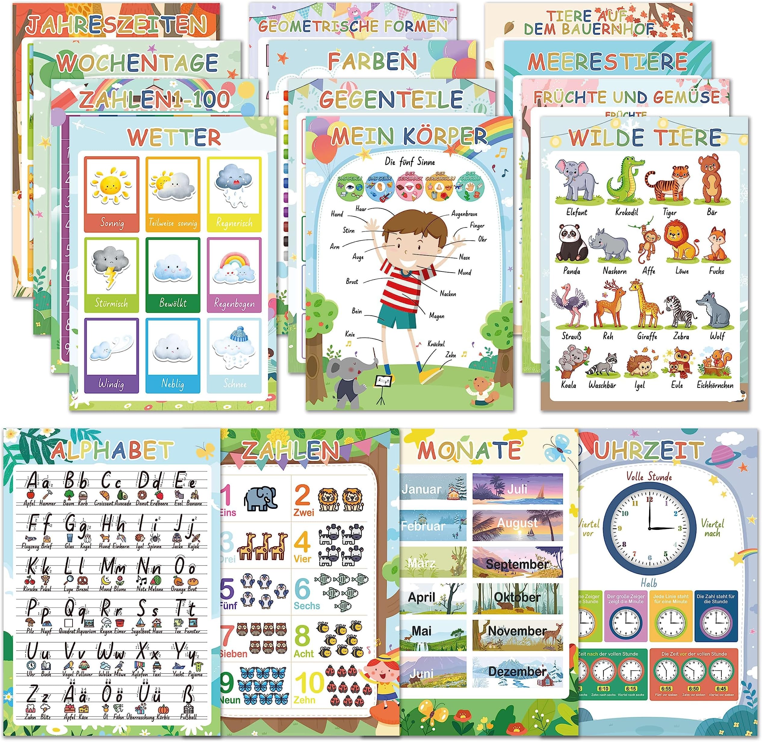 7 Stück pädagogische Lernplakate Lernposter für Kinder Grundschule ...