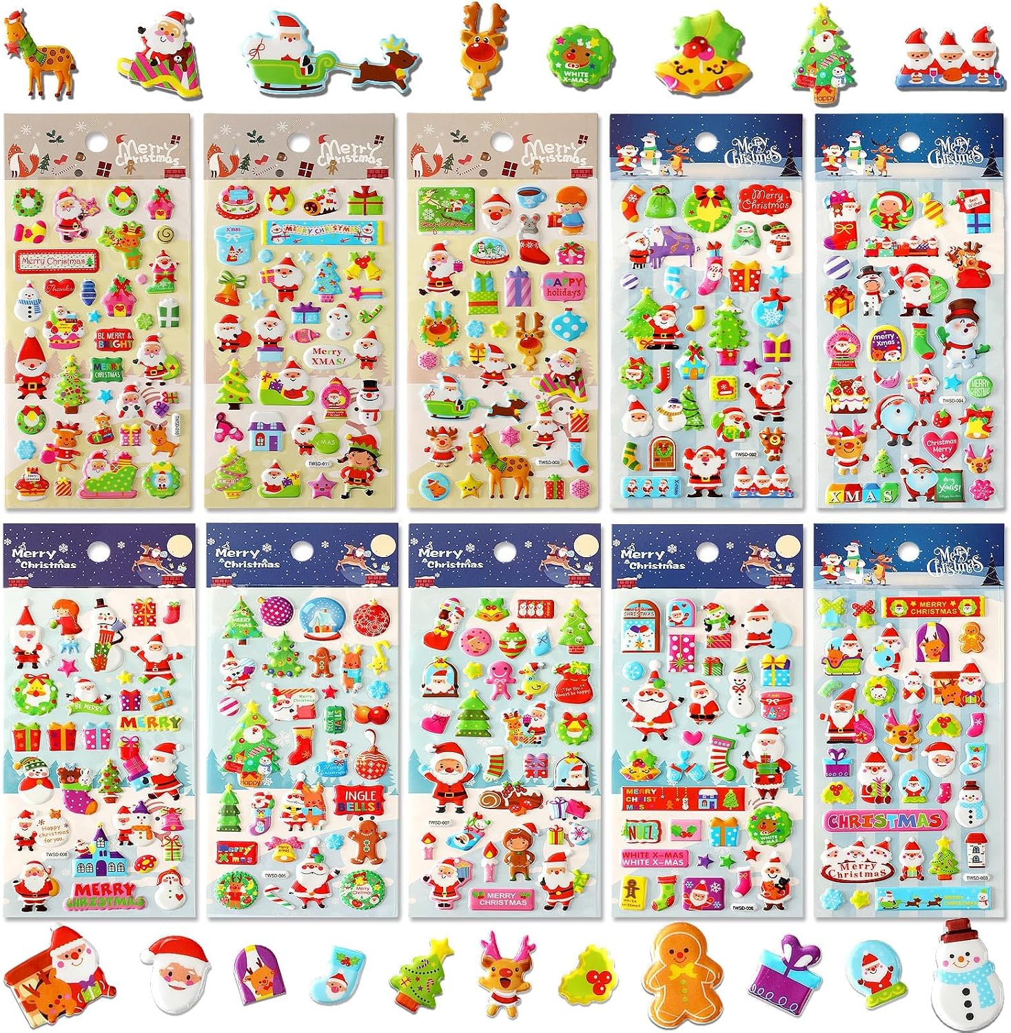 UPINS Christmas Stickers for Kids, 10 Sheets Holiday 3D Puffy Foam ...