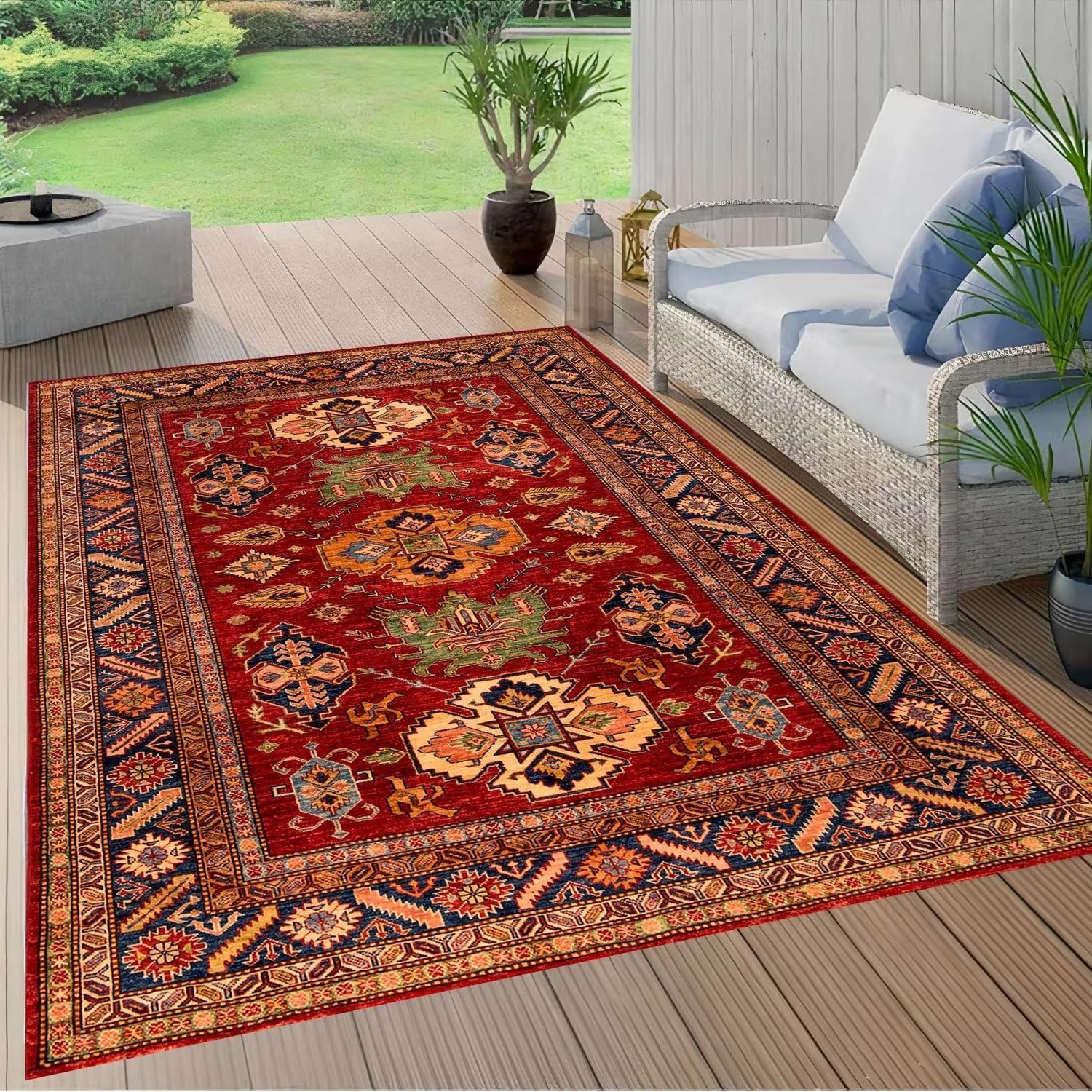 Amazon.com: Retro Red Rv Outdoor Rugs 6x9 ft,Persian Flower Patio Rug ...