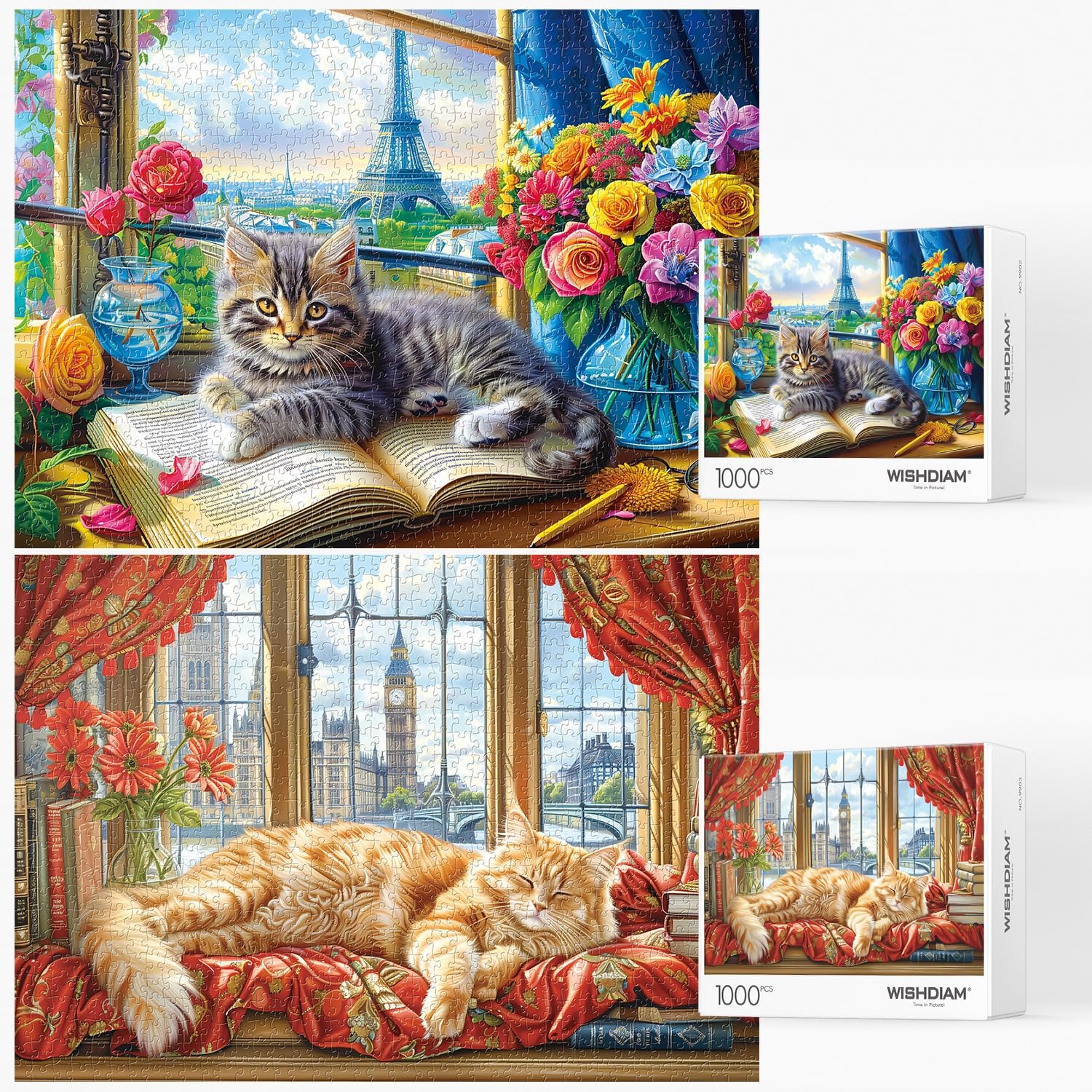 Jigsaw Puzzles 2 Pack 1000 Pieces - WISHDIAM Puzzles for Adults - Cats ...