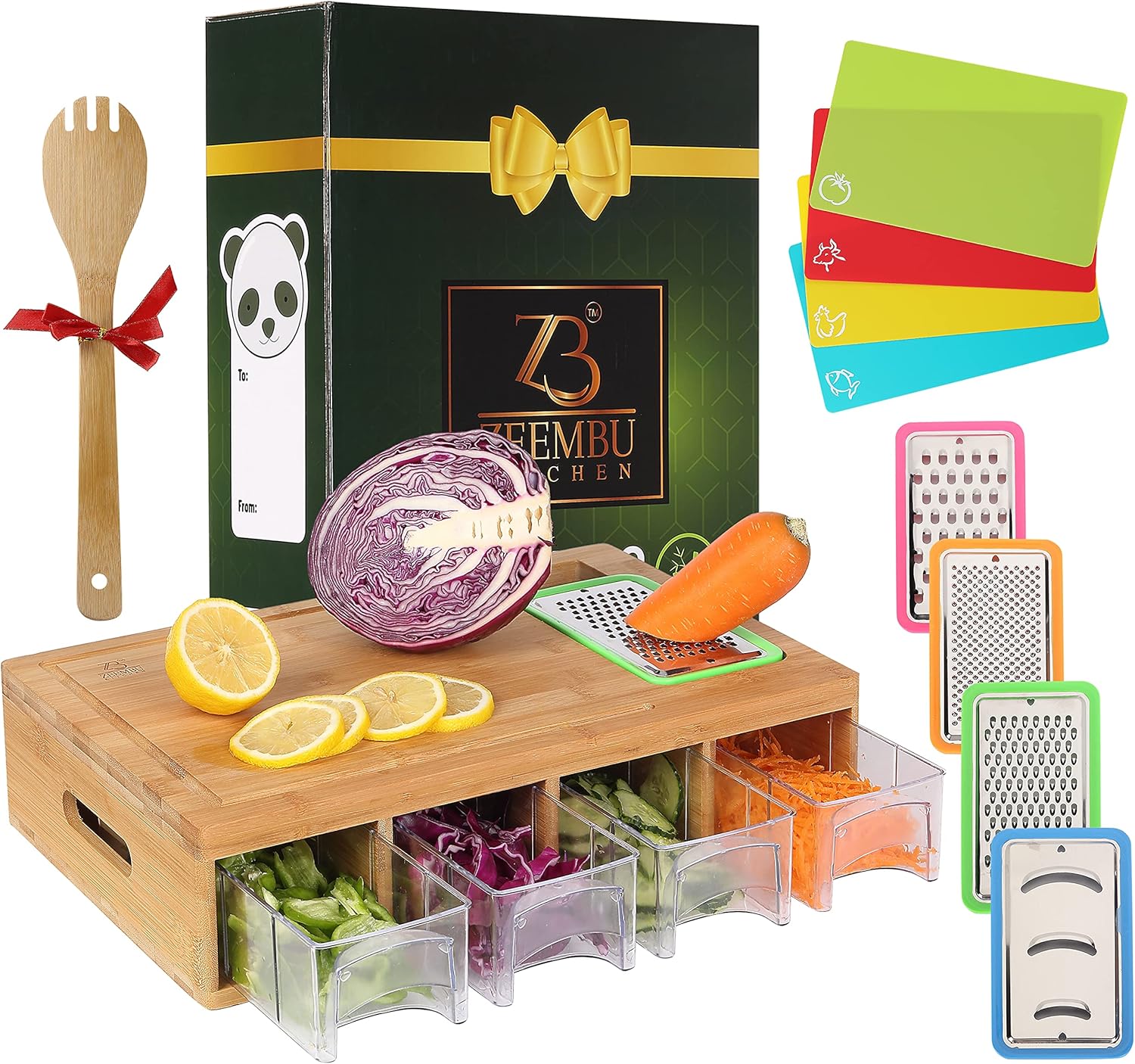 Amazon.com: ZEEMBU Bamboo cutting board with additional extra 4 ...