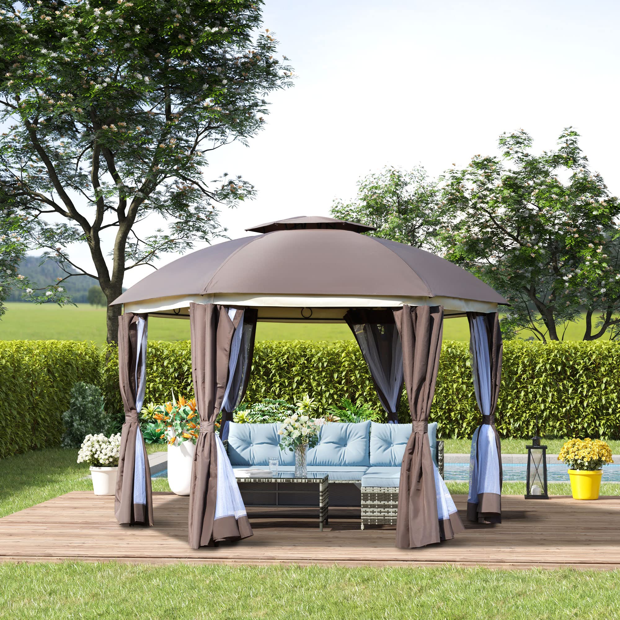 Outsunny Gazebo Round Outsunny 12 Ft. X 10 Ft. Steel Hardtop Canopy